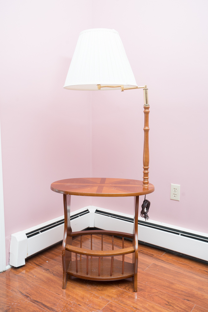 Vintage Oak Lamp Table with Magazine Rack | EBTH