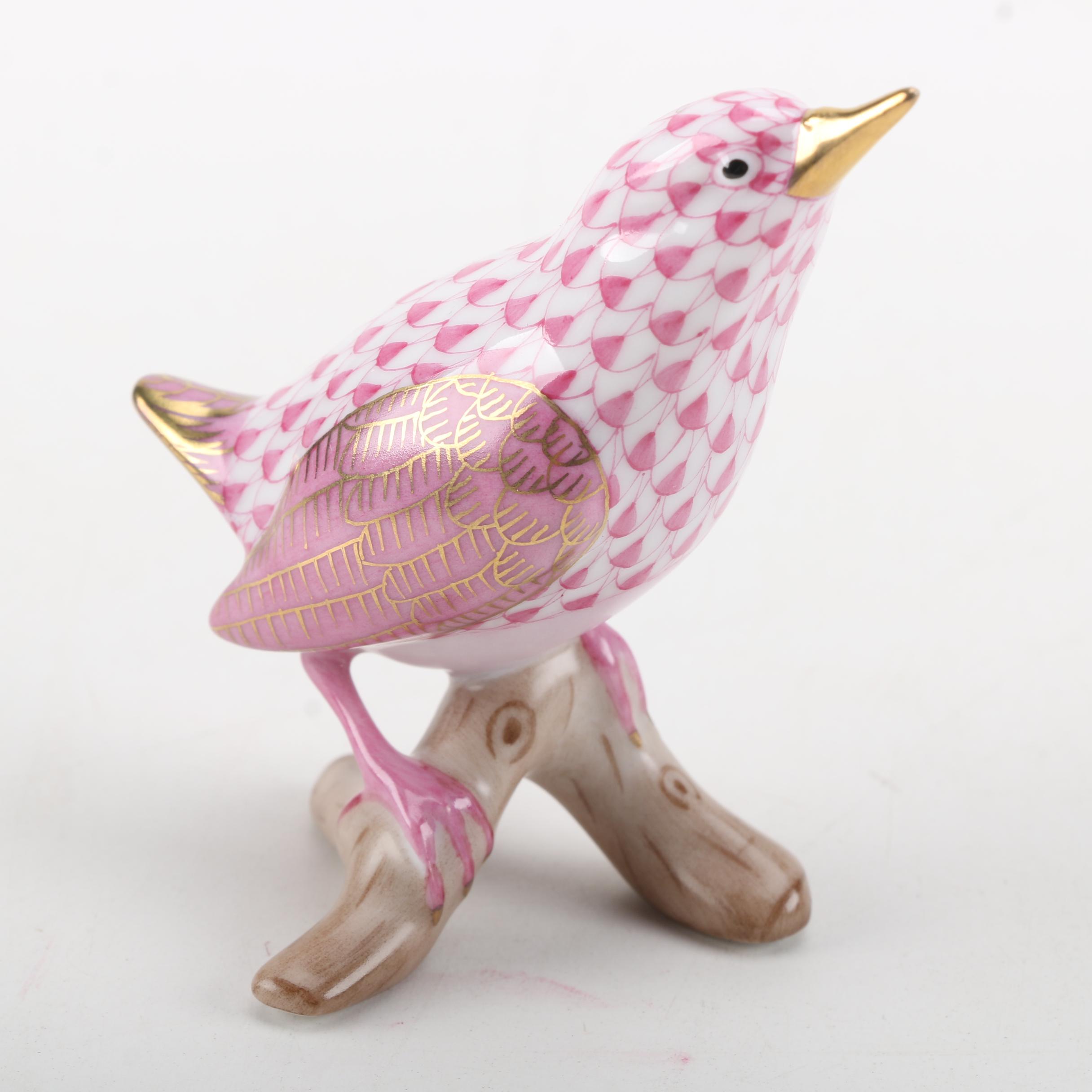 Herend Handmade and Hand-Painted Porcelain Pink Bird Figurine with 24K ...