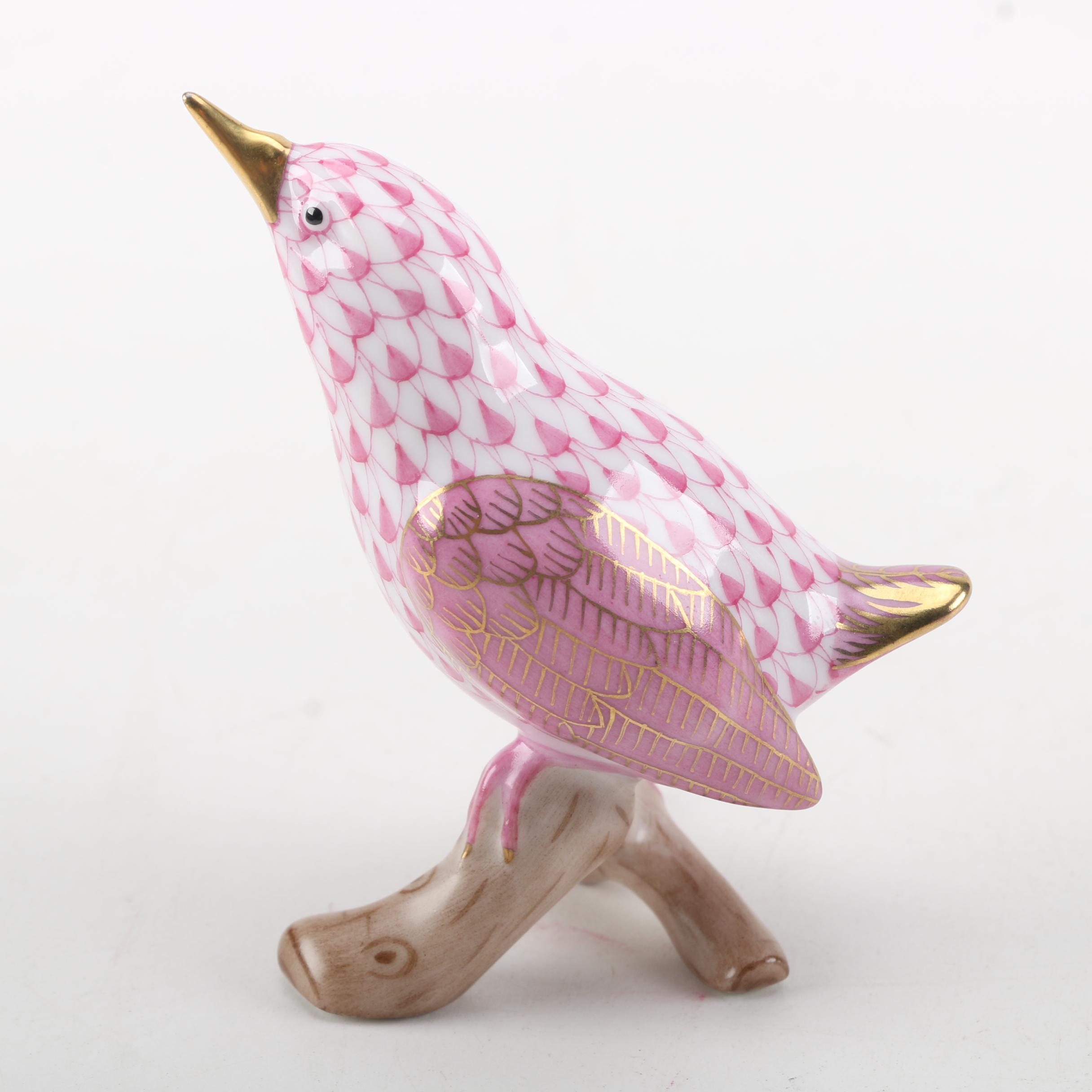 Herend Handmade and Hand-Painted Porcelain Pink Bird Figurine with 24K ...