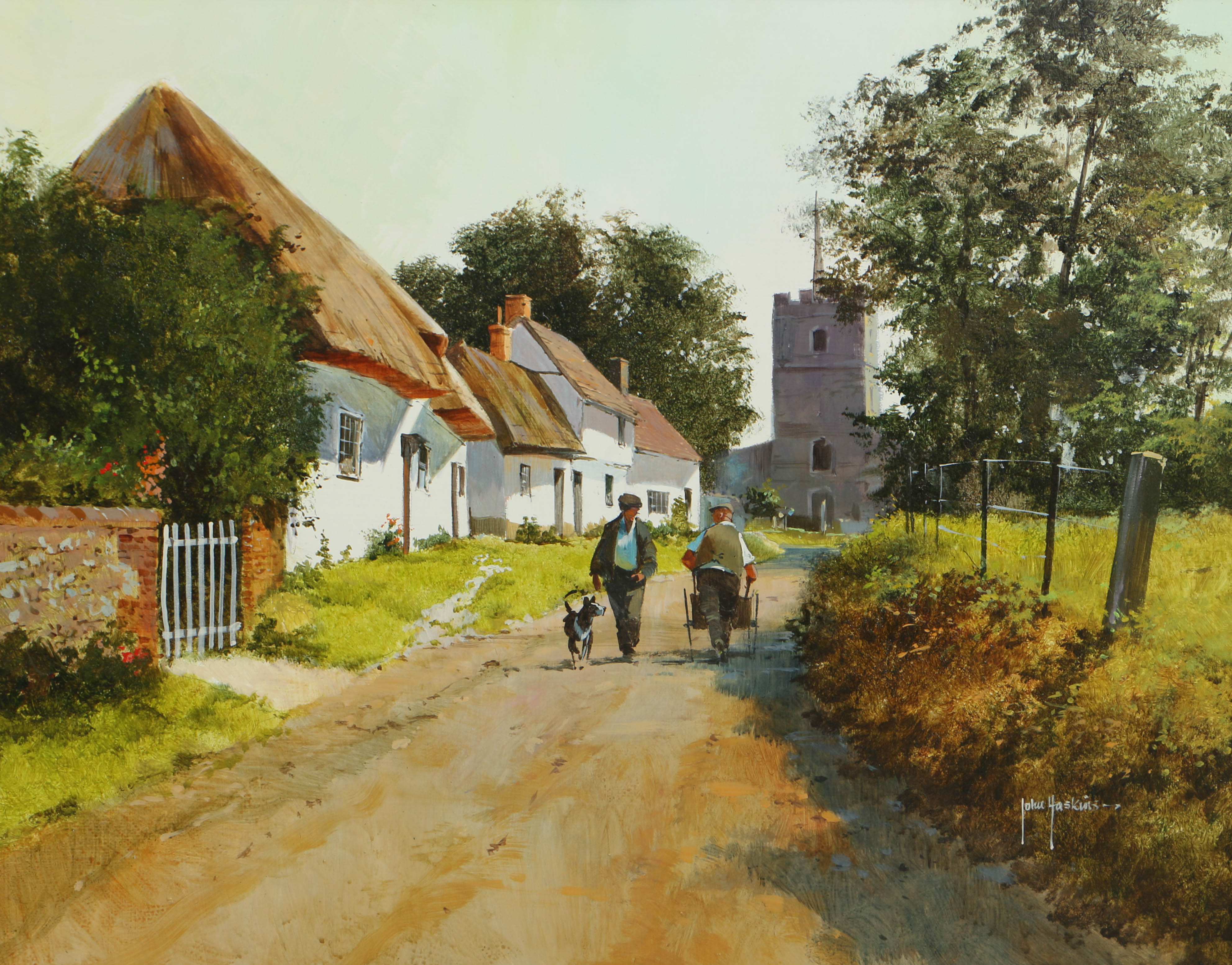 John Haskins Oil Painting on Board of English Street Scene | EBTH