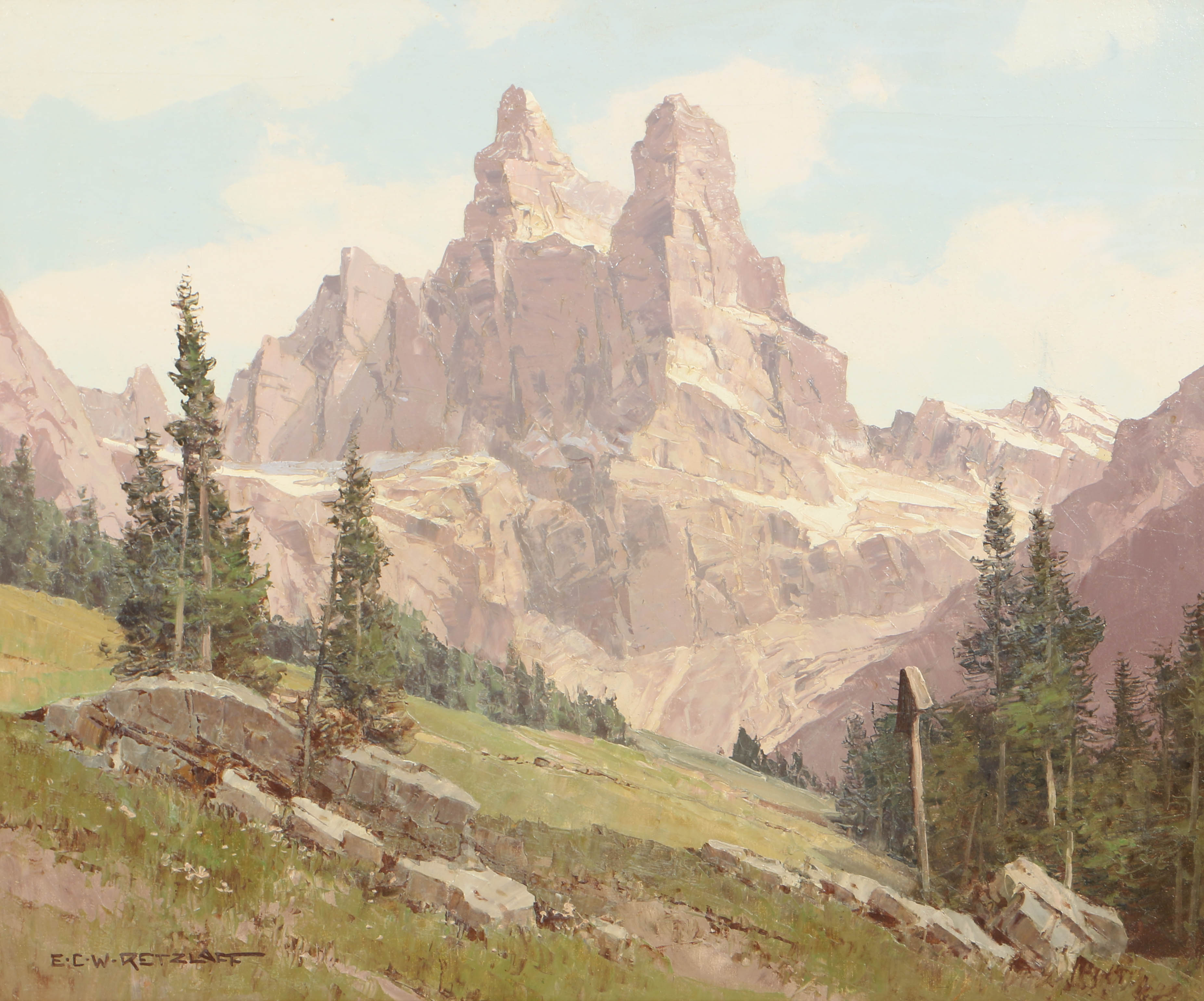 Ernst Carl Walter Retzlaff Oil Painting on Canvas of Swiss Alps ...