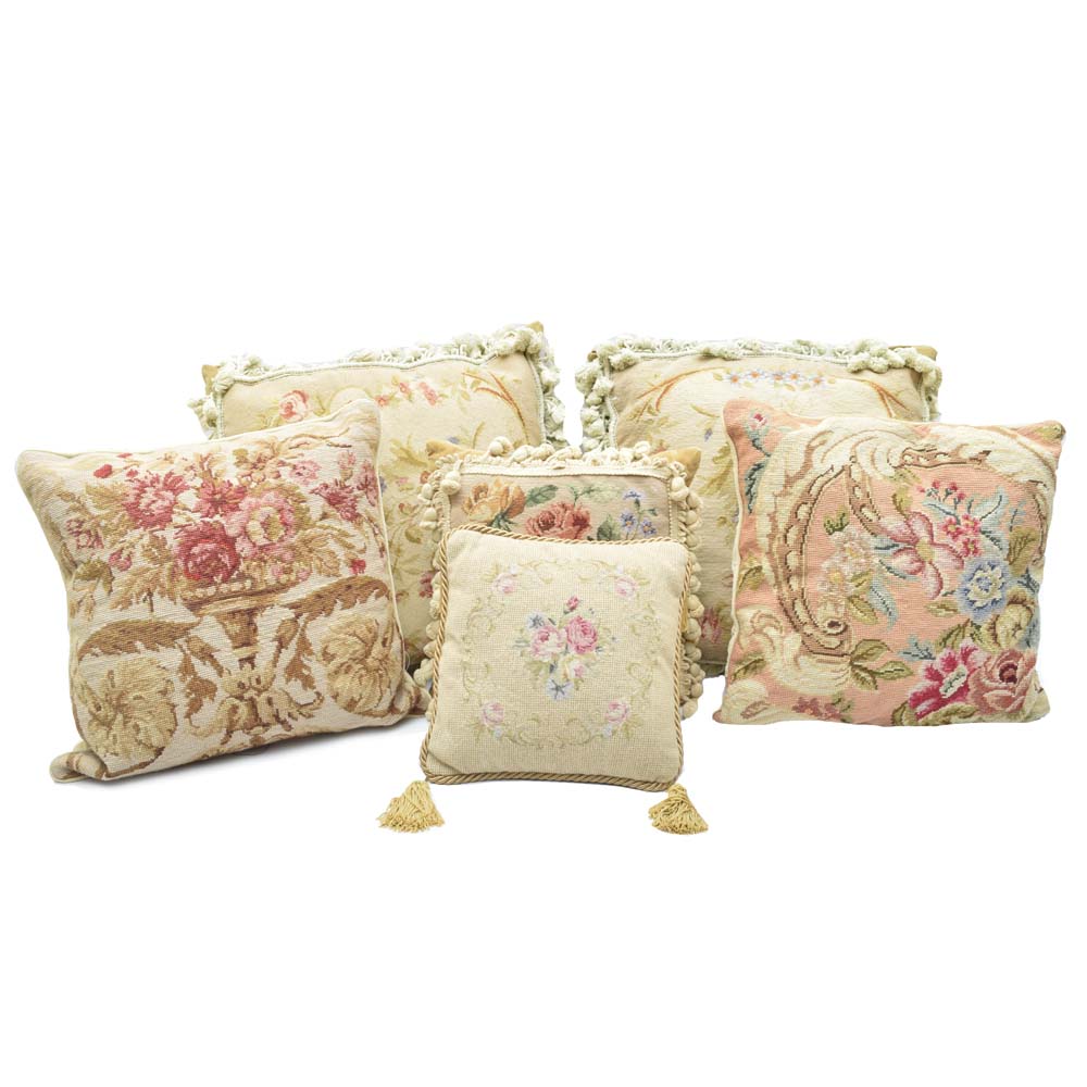 Floral Needlepoint Throw Pillows | EBTH