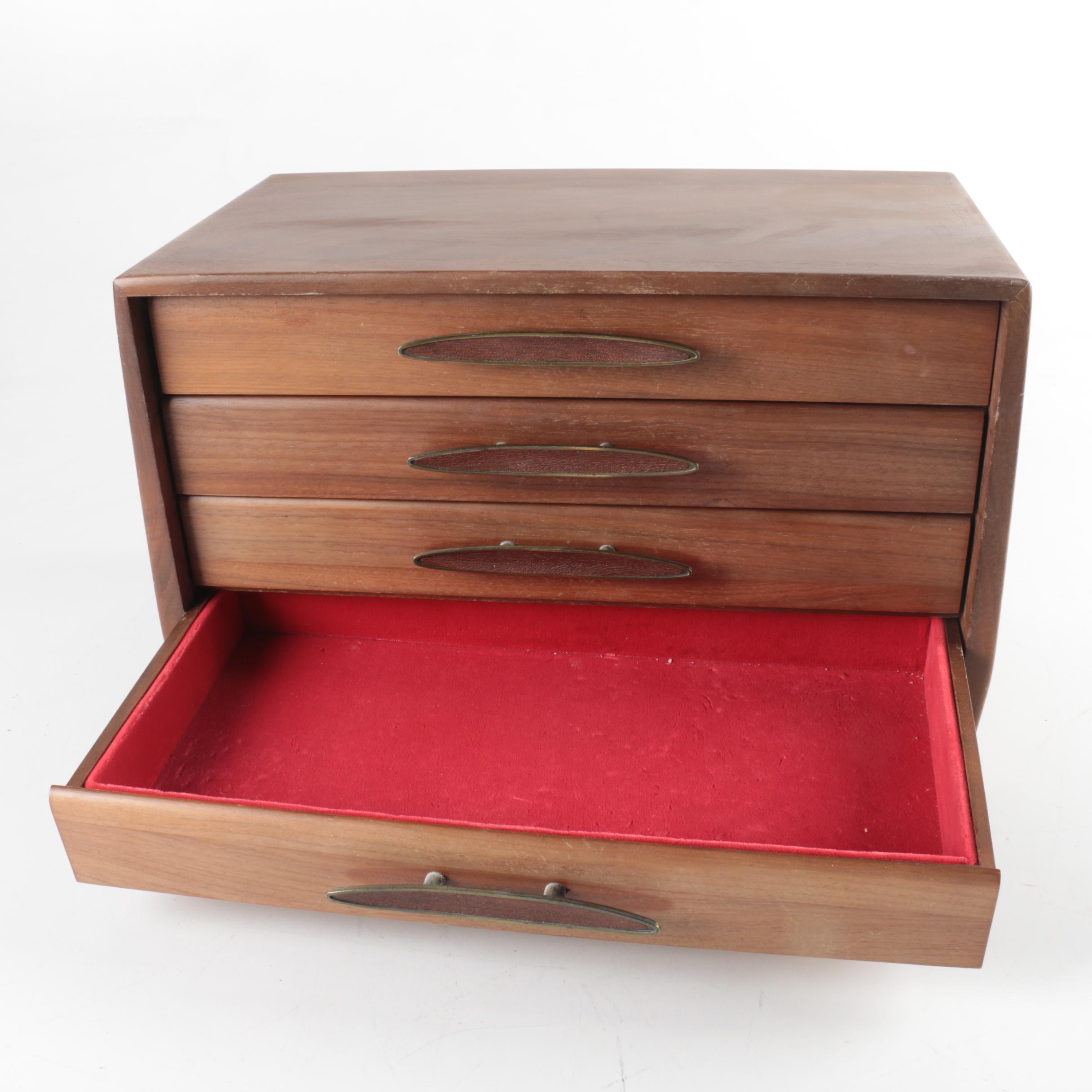 Mid Century Modern Style Walnut Jewelry Box | EBTH