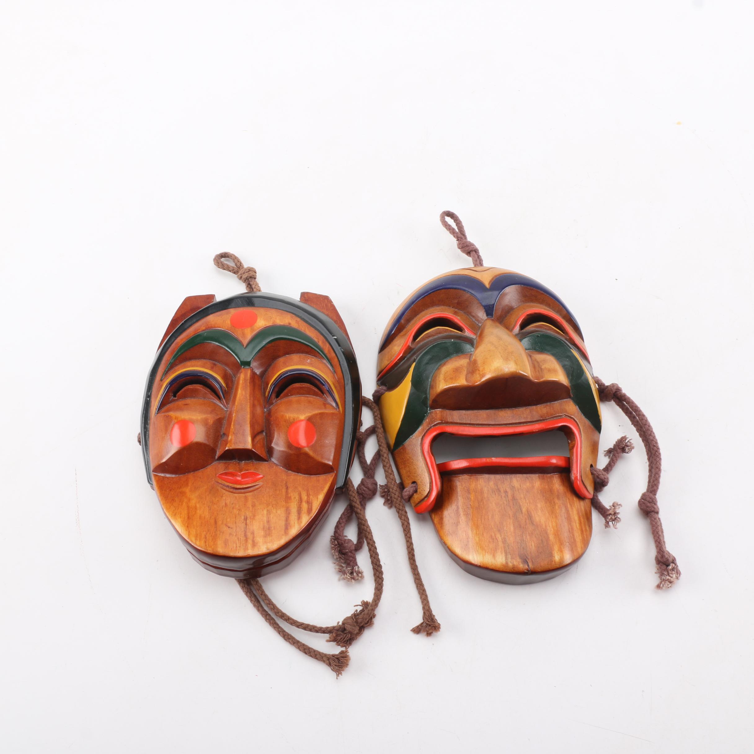 Two Korean Wooden Hahoetal Masks | EBTH