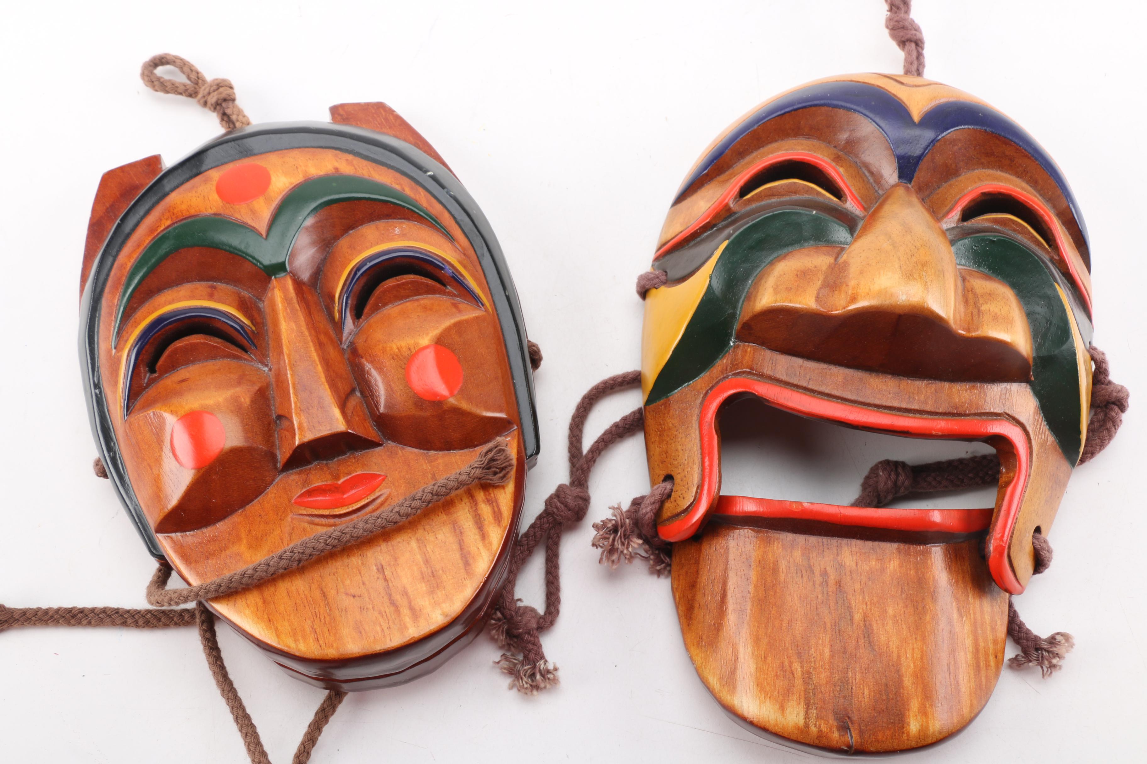 Two Korean Wooden Hahoetal Masks | EBTH