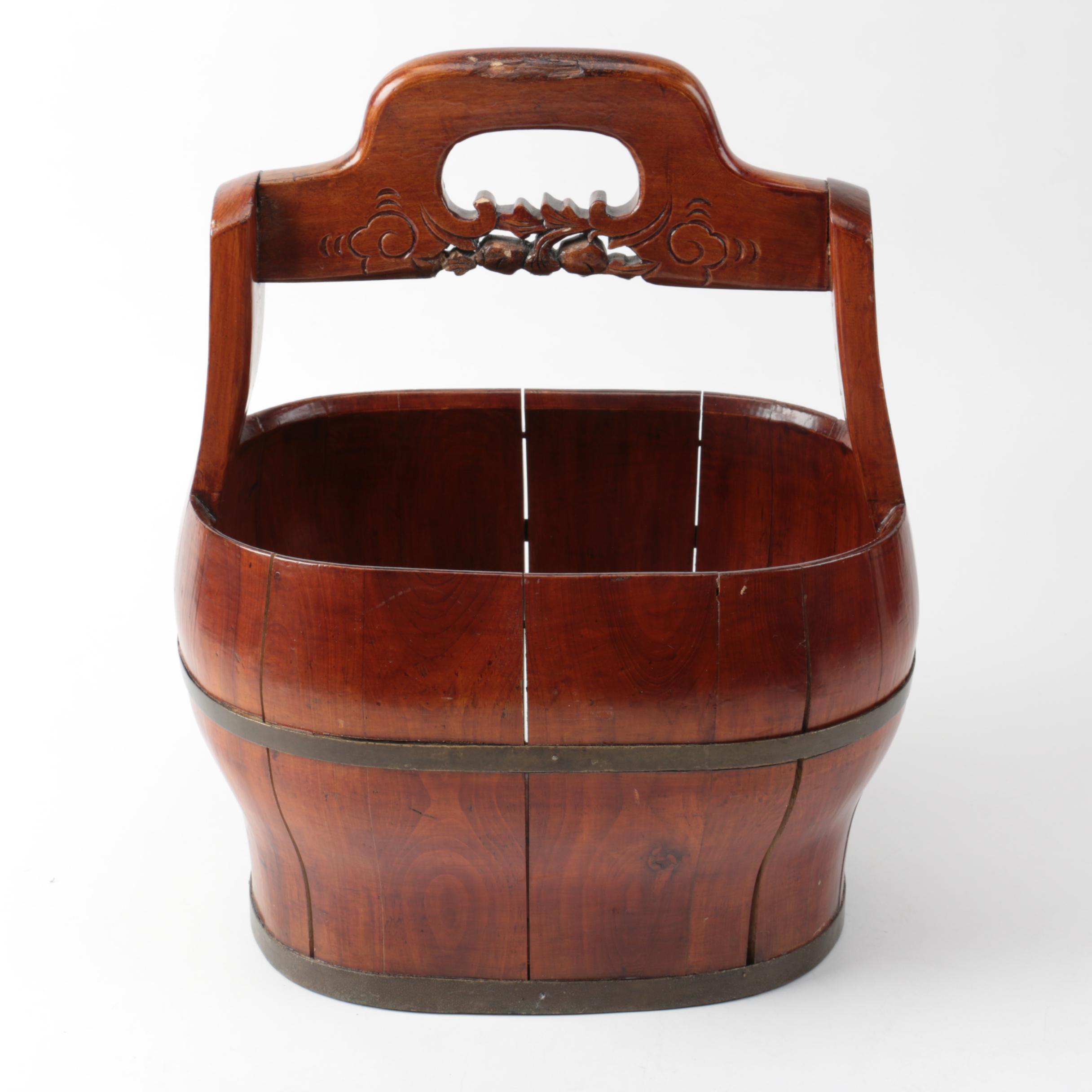 Vintage Chinese Wooden Rice Bucket | EBTH