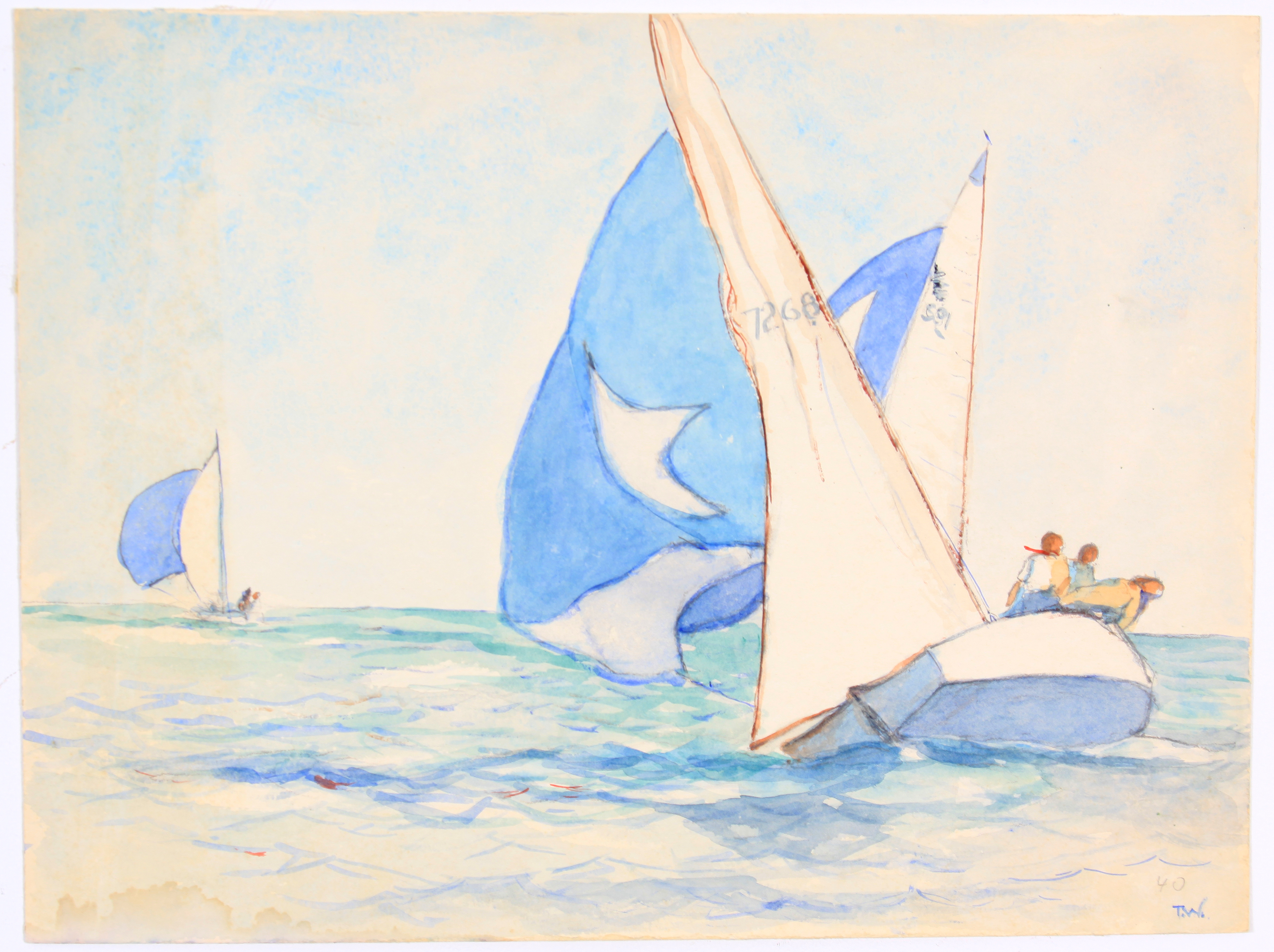 T. Watson Watercolor of a Sailing Race | EBTH
