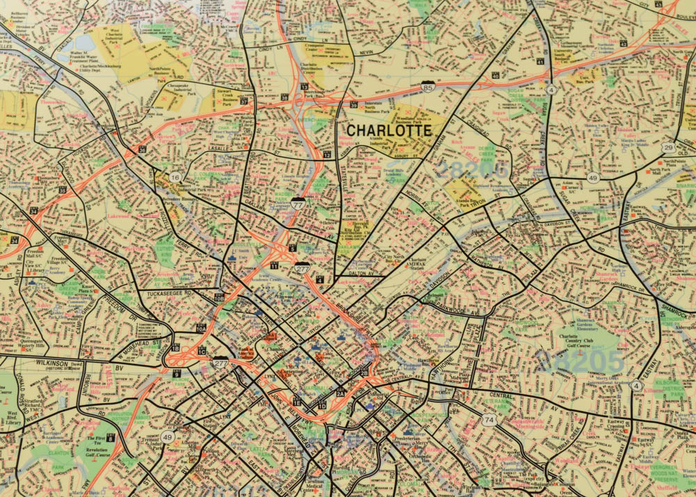 Unframed, Laminated Map of Charlotte, North Carolina | EBTH