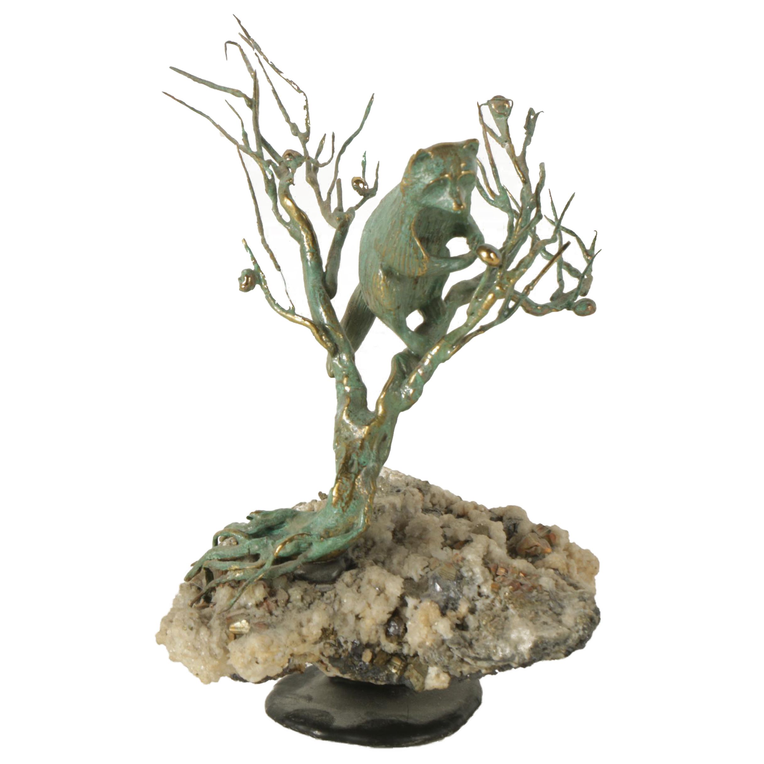 Gregory Higgins Limited Edition Brass and Stone Sculpture of a Raccoon ...