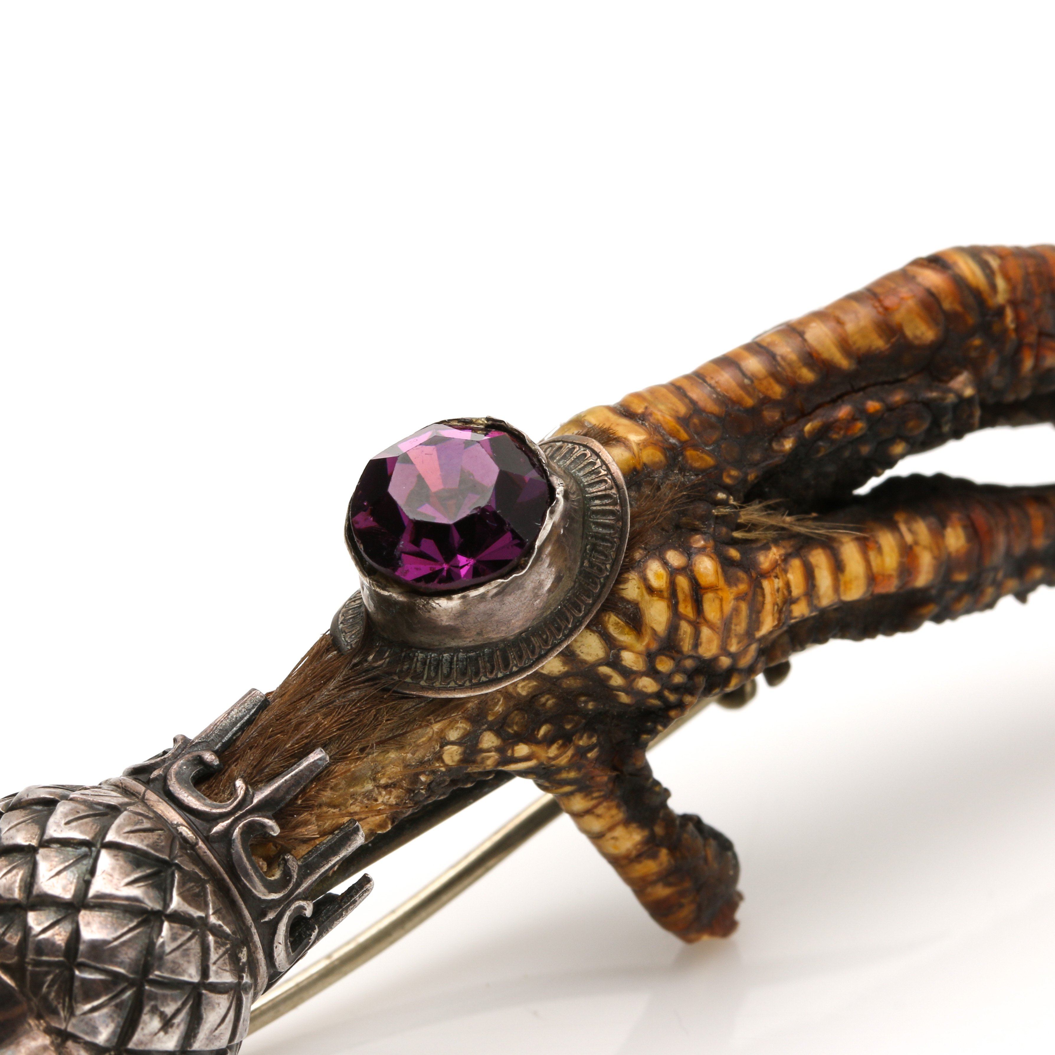Victorian Sterling Silver and Gemstone Chicken Foot Brooch | EBTH