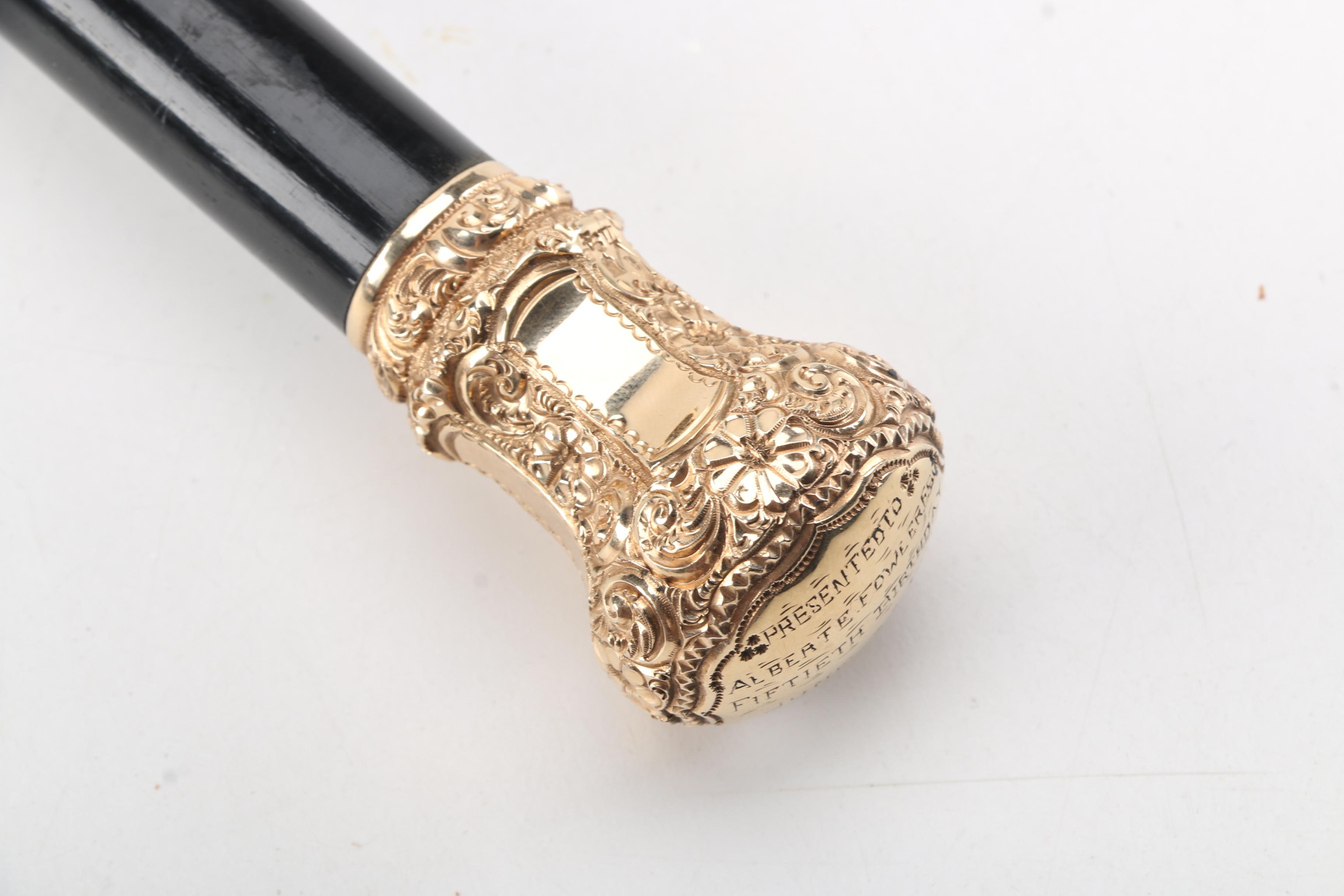 Antique Black Cane With Ornate 14K Gold Handle | EBTH