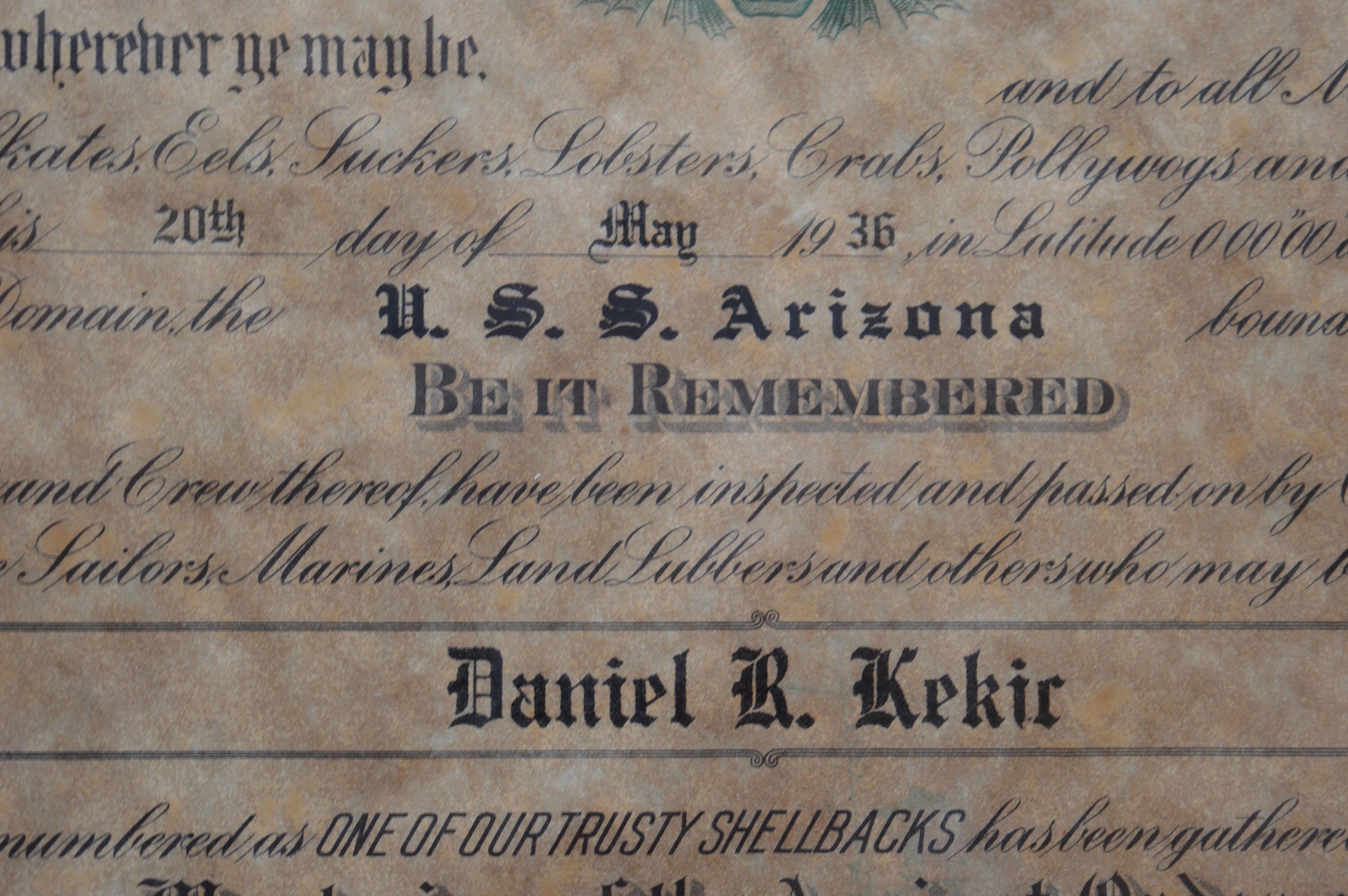 United States Navy USS Arizona Shellback Certificate | EBTH