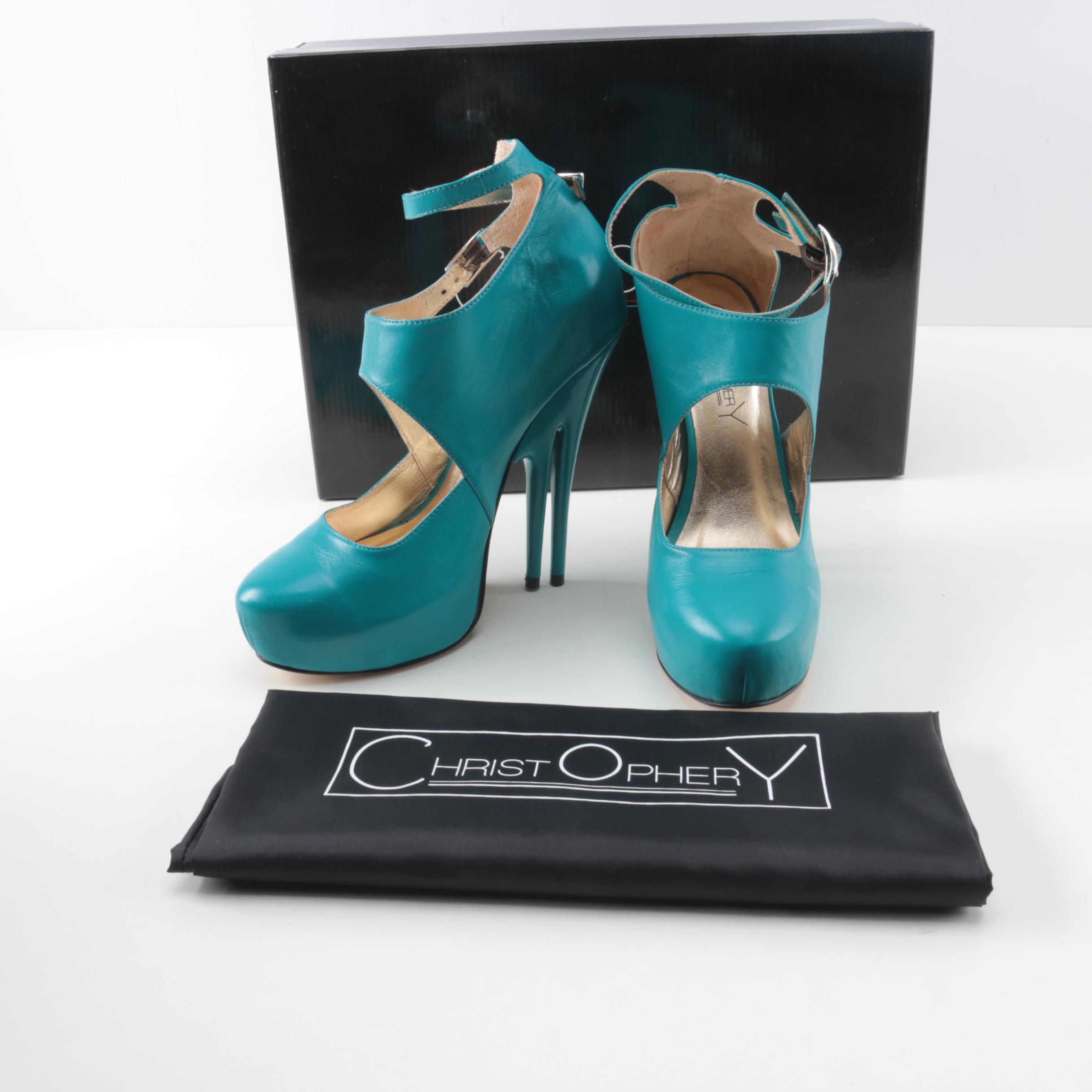 Christopher Coy Dual Heeled Stilettos in Aqua Leather | EBTH