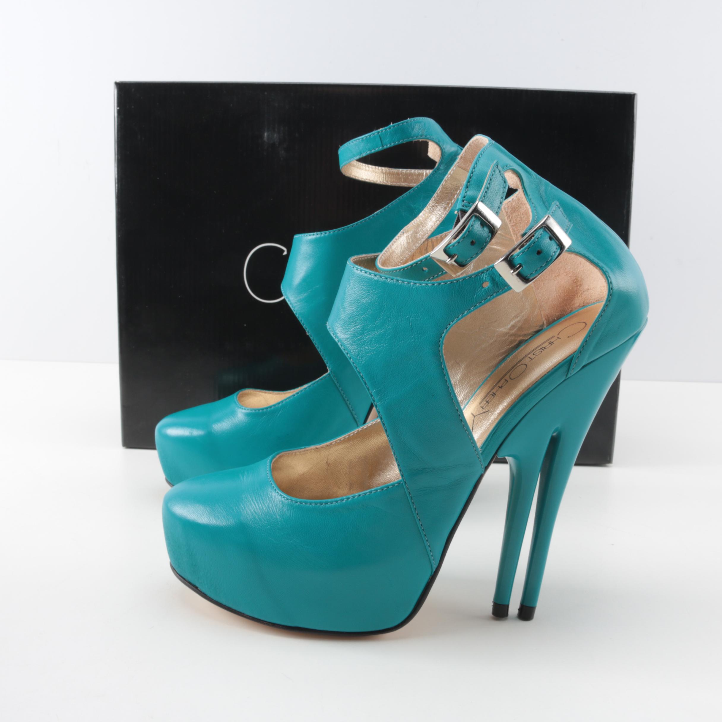Christopher Coy Dual Heeled Stilettos in Aqua Leather | EBTH