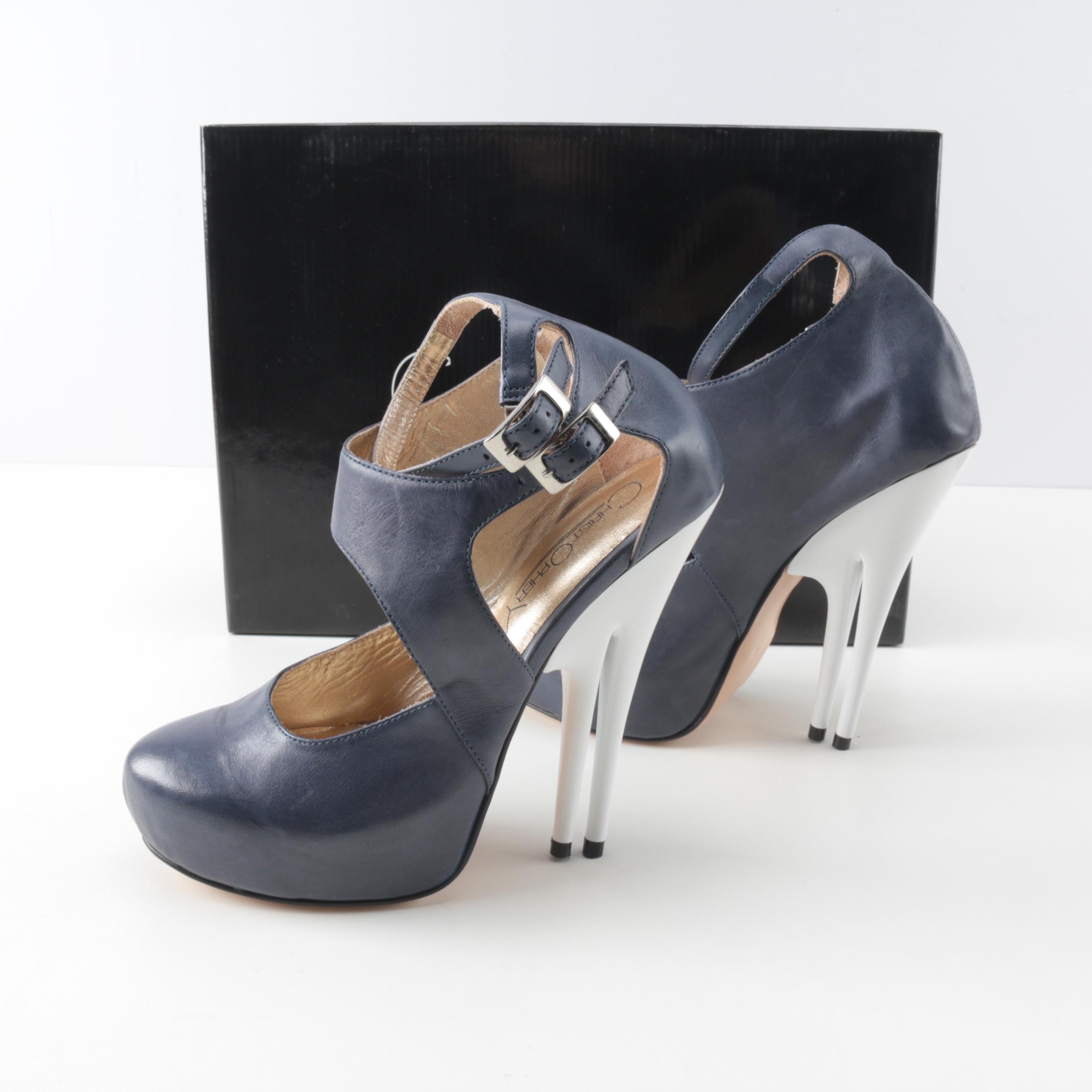 Christopher Coy Dual Heeled Stilettos in Aqua Leather | EBTH