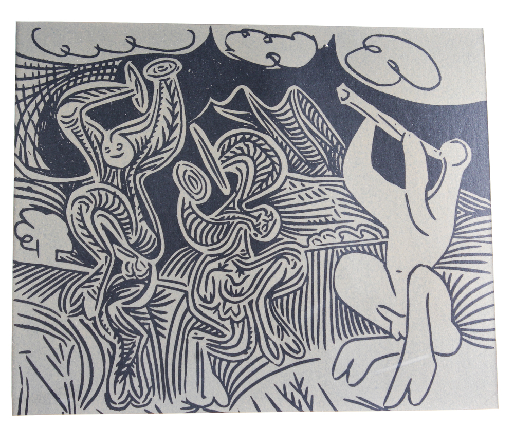 Pablo Picasso 1962 Color Linocut "Dancing Satyrs and Flute Player" | EBTH