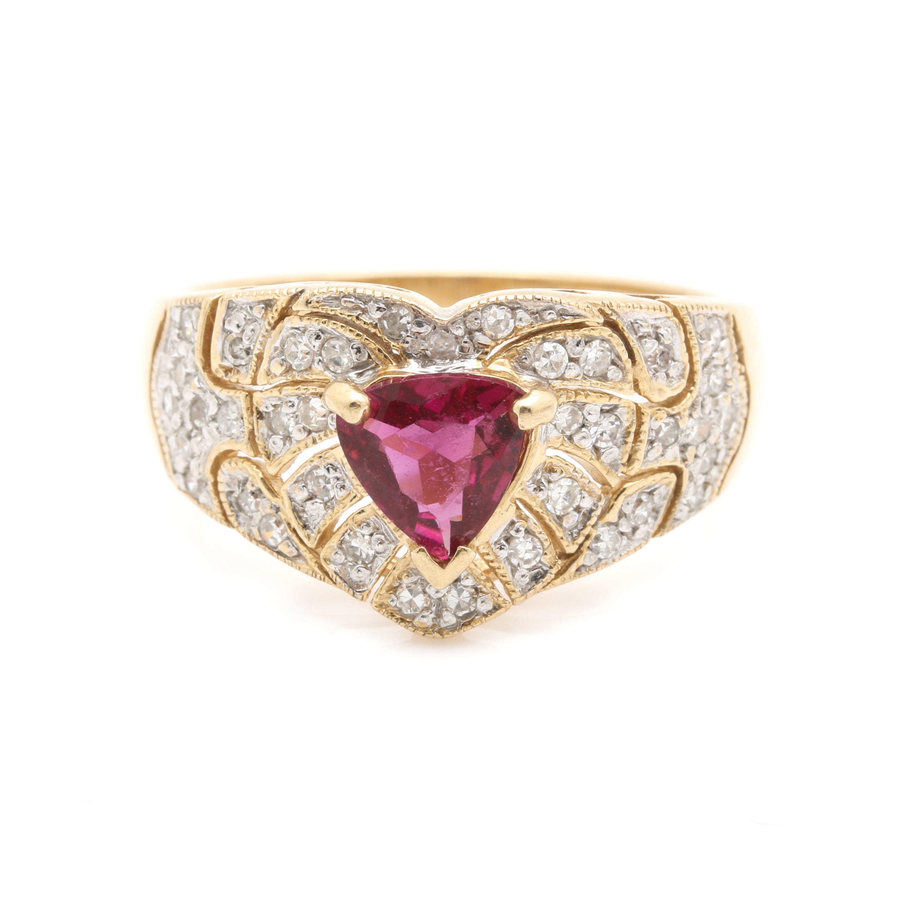 John C. Rinker 14K Yellow Gold Pink Tourmaline Diamond Ring | EBTH