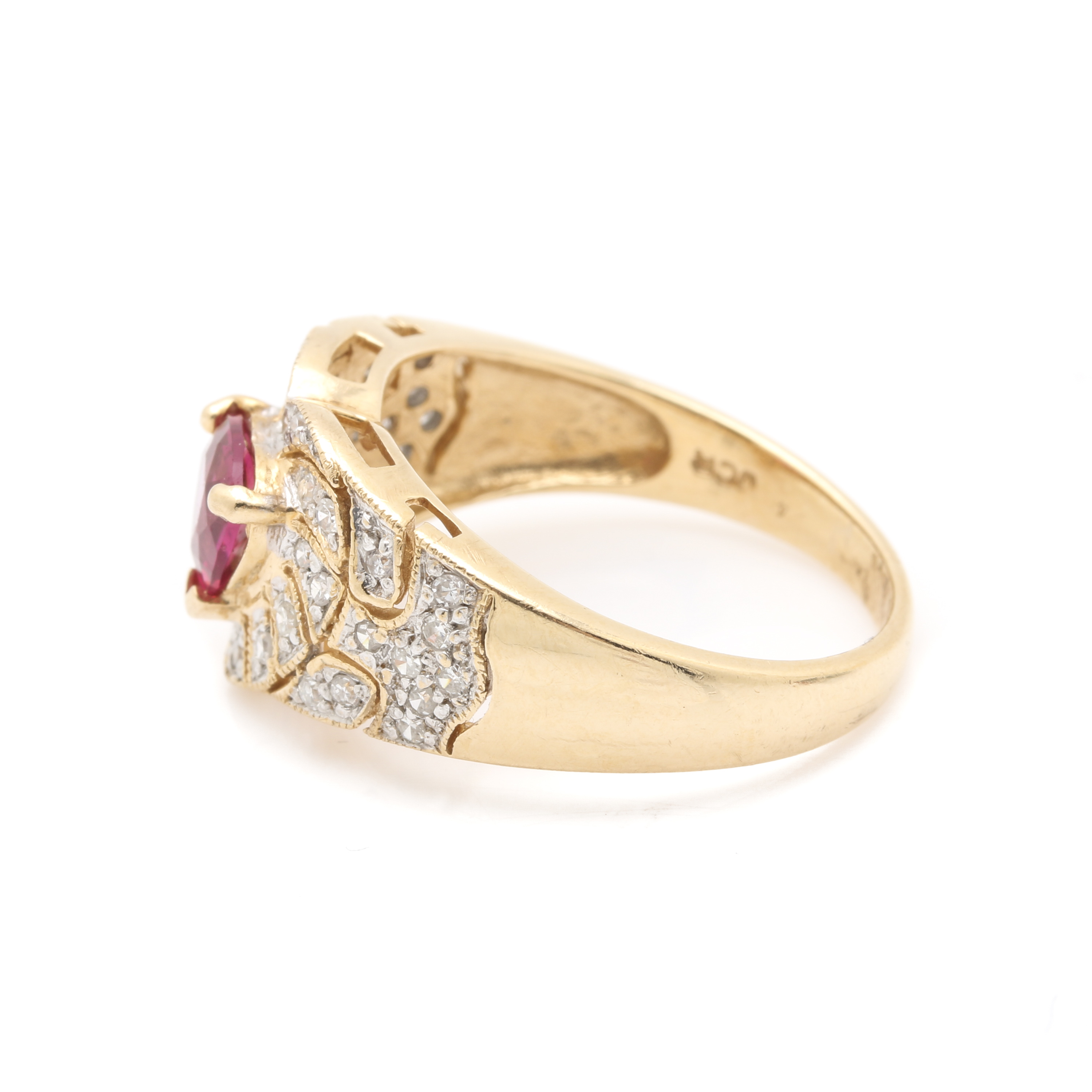 John C. Rinker 14K Yellow Gold Pink Tourmaline Diamond Ring | EBTH