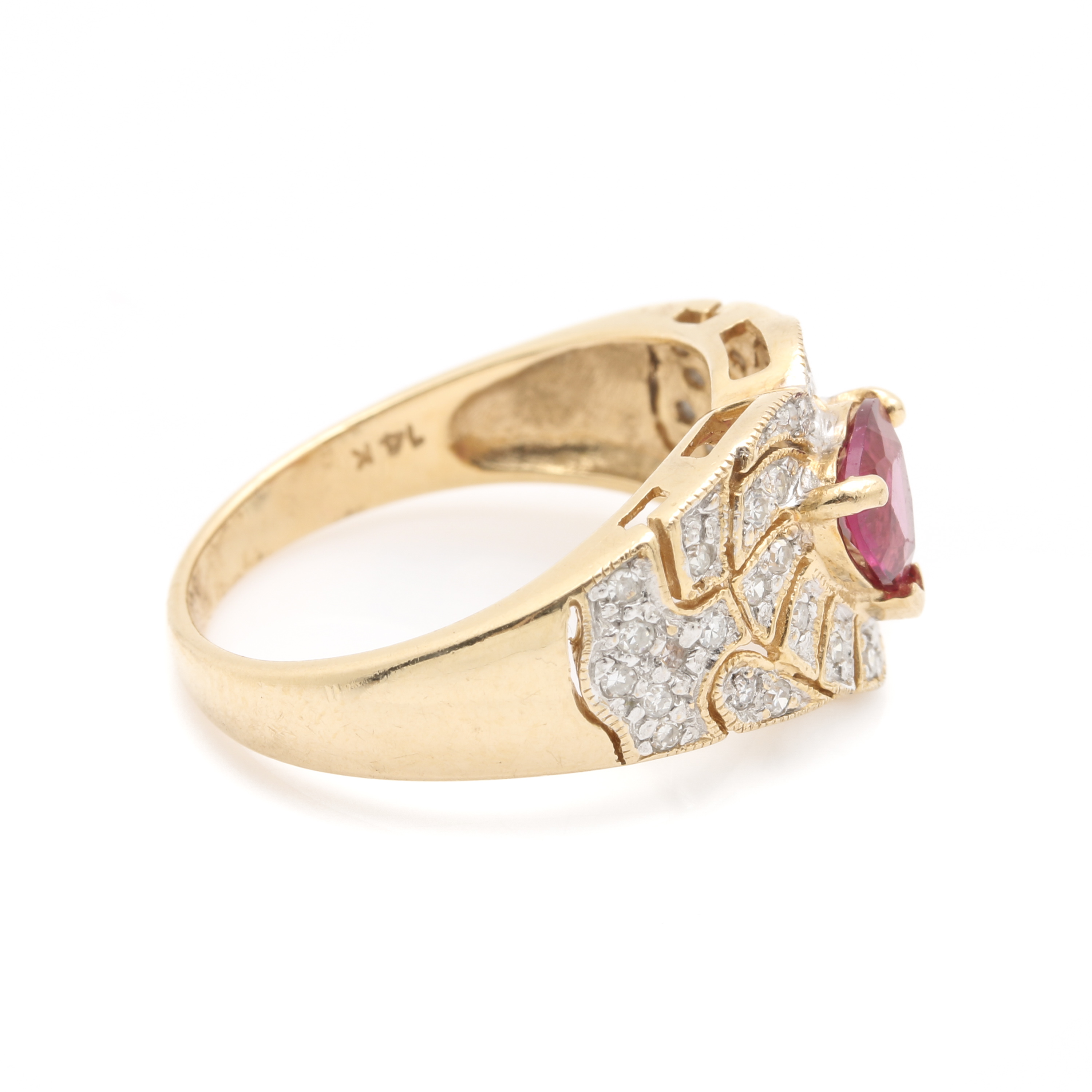 John C. Rinker 14K Yellow Gold Pink Tourmaline Diamond Ring | EBTH