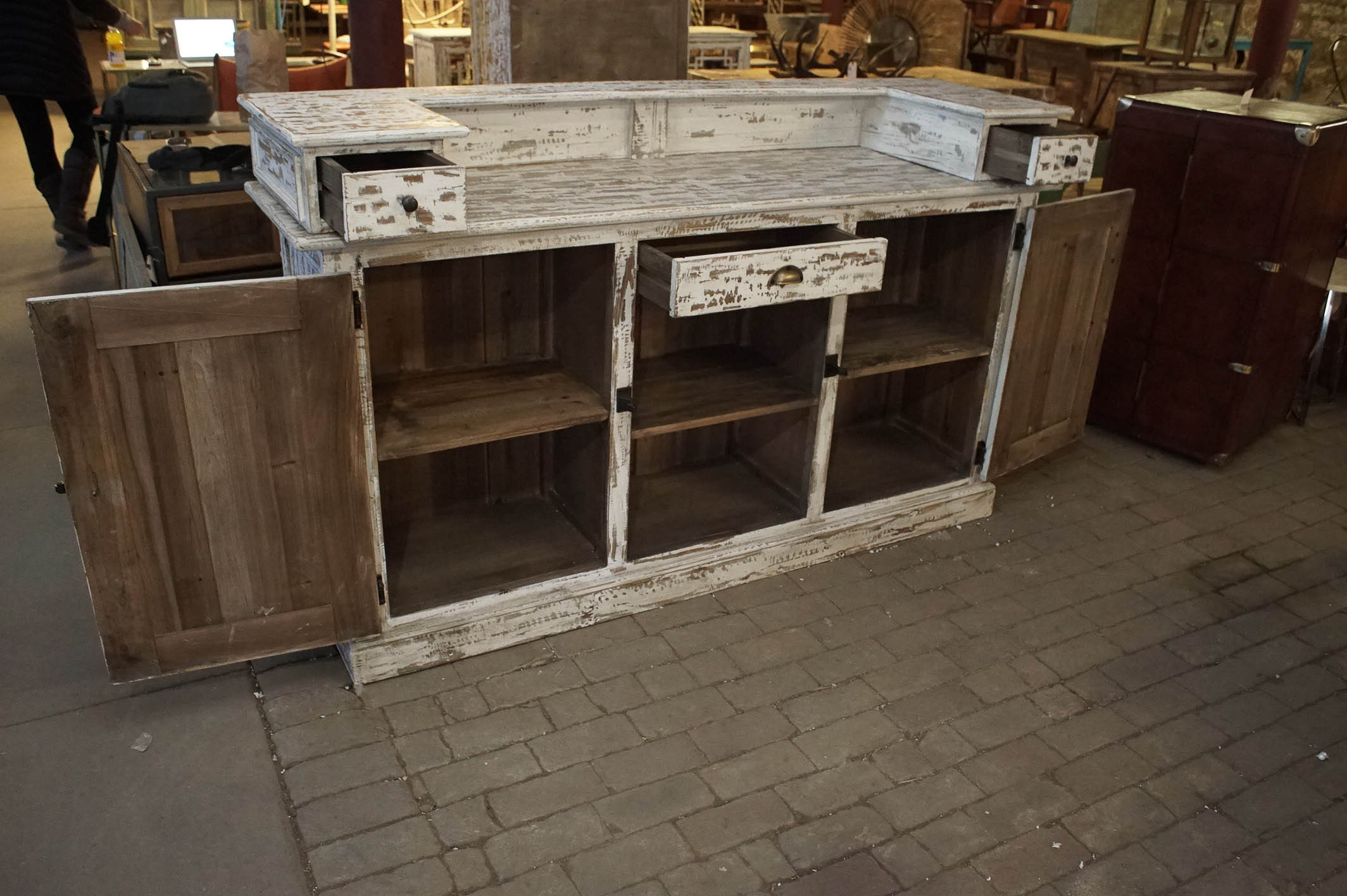 Distressed White Wooden Bar | EBTH