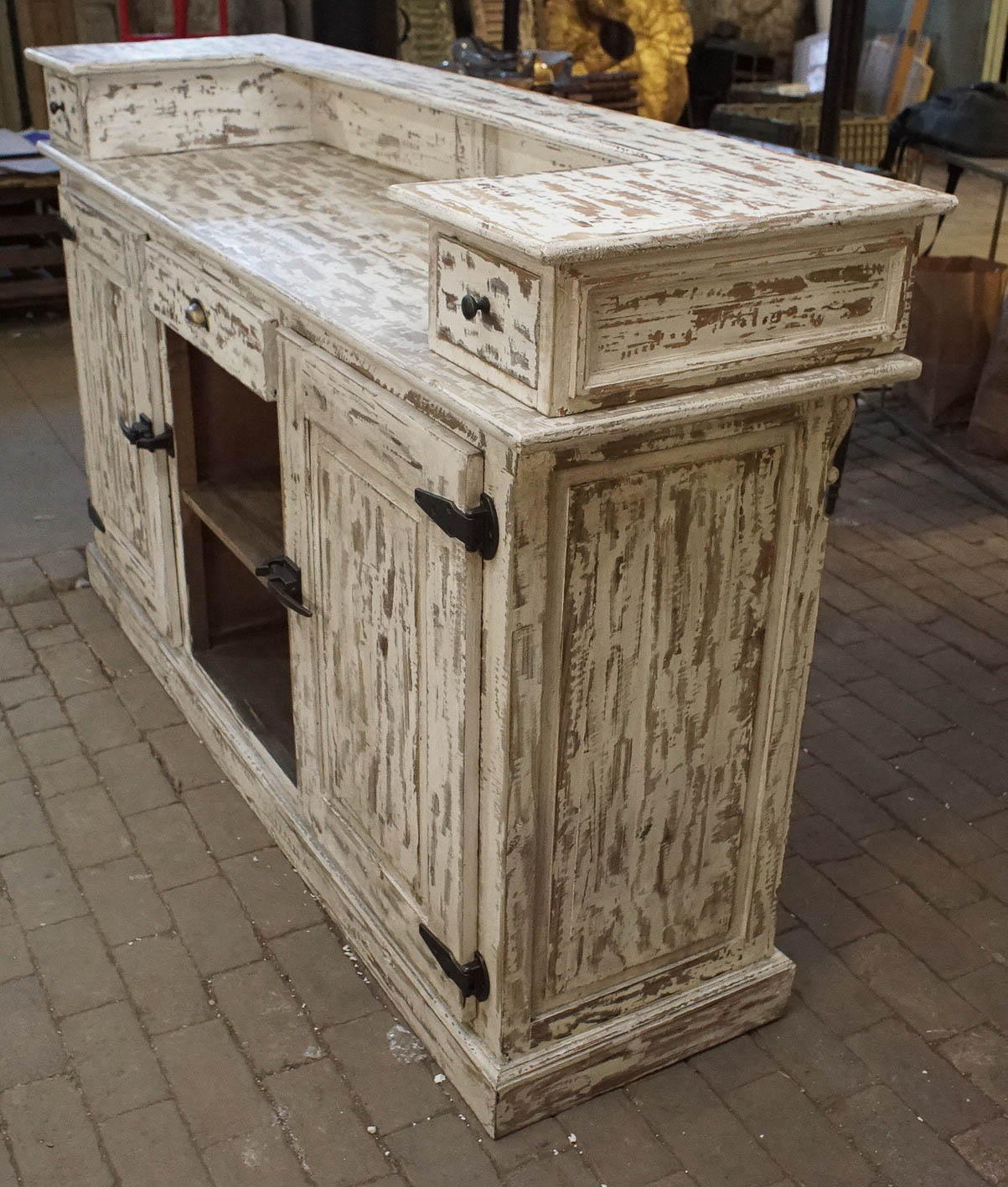 Distressed White Wooden Bar | EBTH