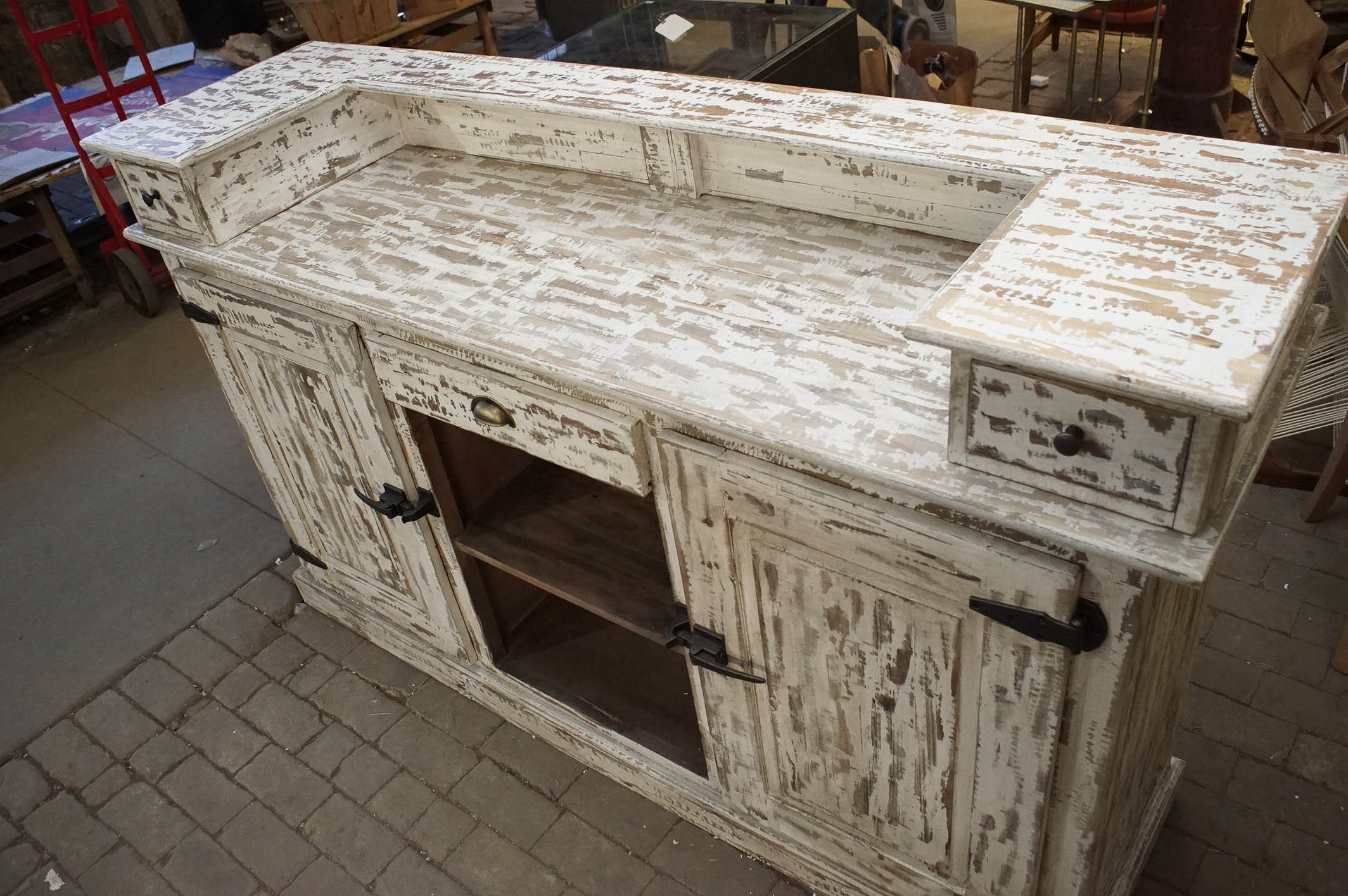 Distressed White Wooden Bar | EBTH