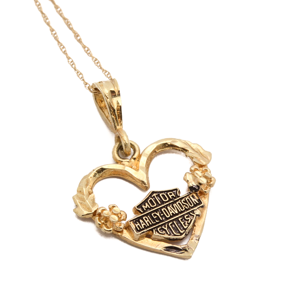 10K Yellow Gold Harley Davidson Pendant Necklace | EBTH