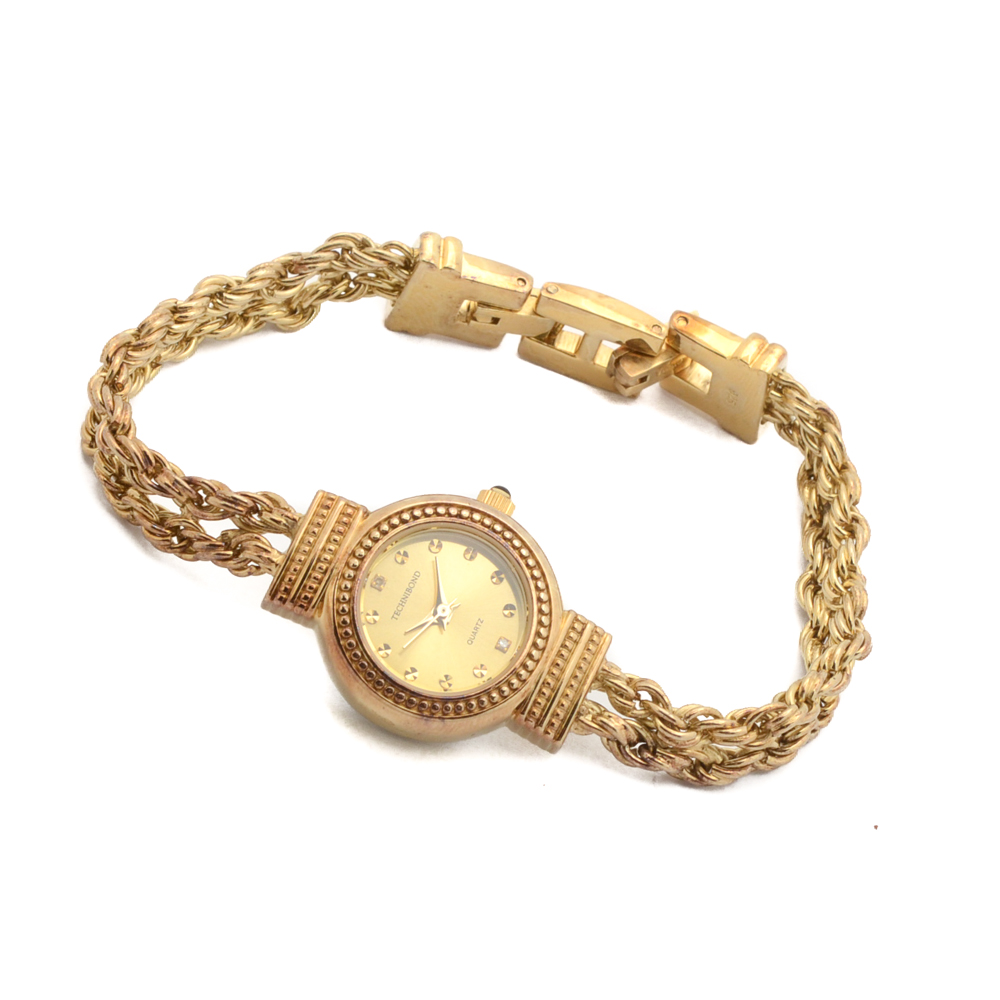 Technibond Quartz Wristwatch With Gold Washed Sterling Silver Bracelet ...