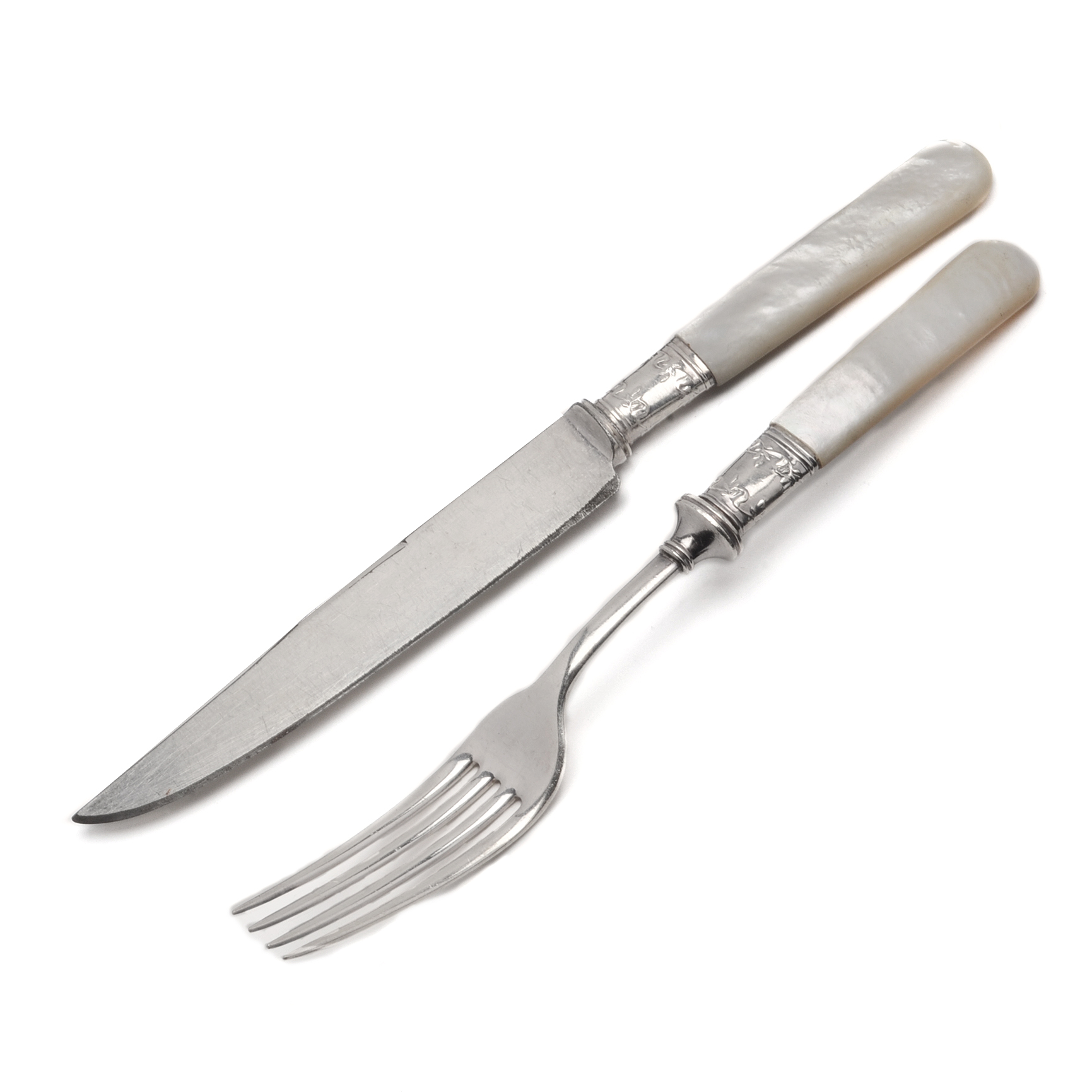 Antique Landers's Flatware with Mother of Pearl Handles and Sterling ...