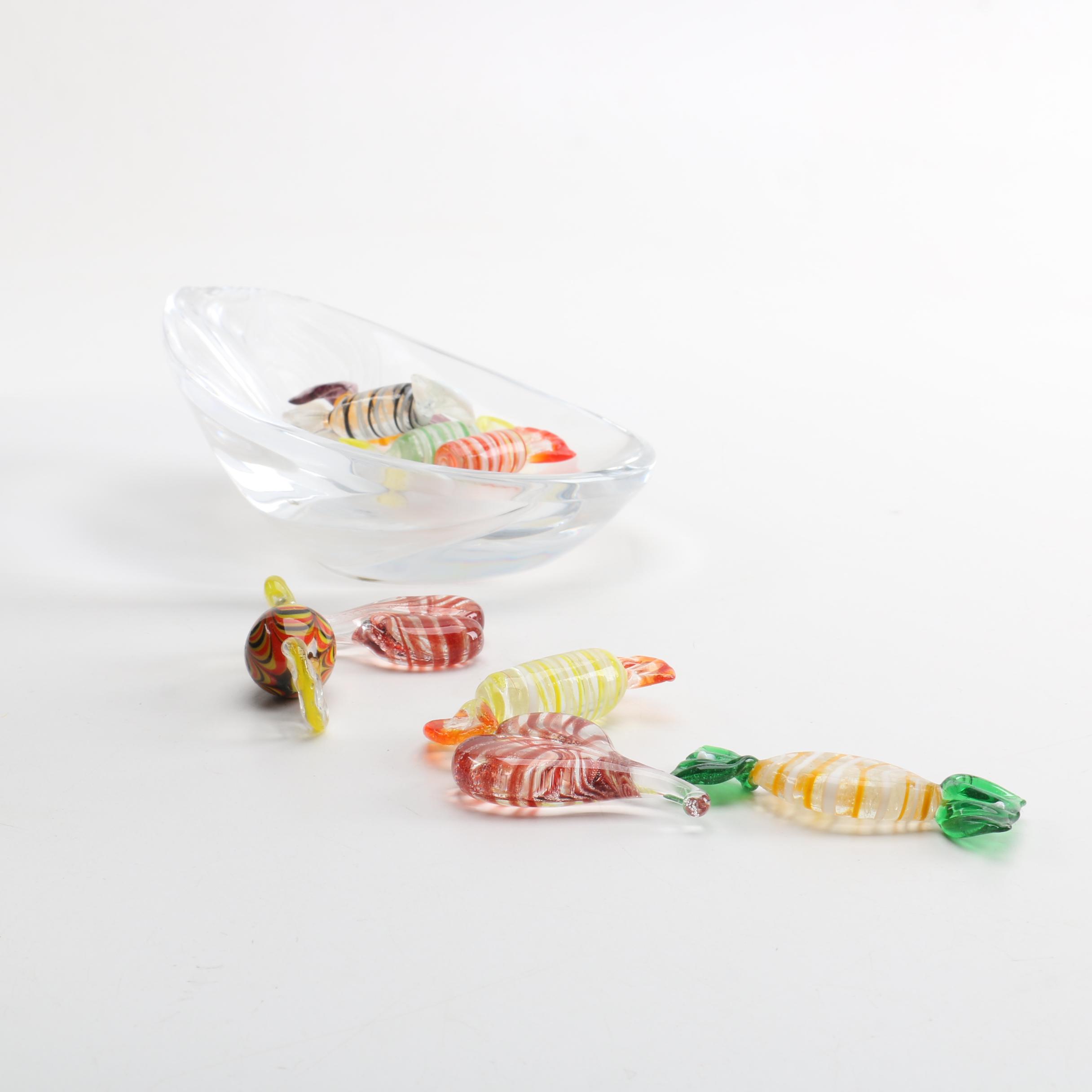 Murano Style Art Glass Bon Bons and Lalique France Bowl | EBTH