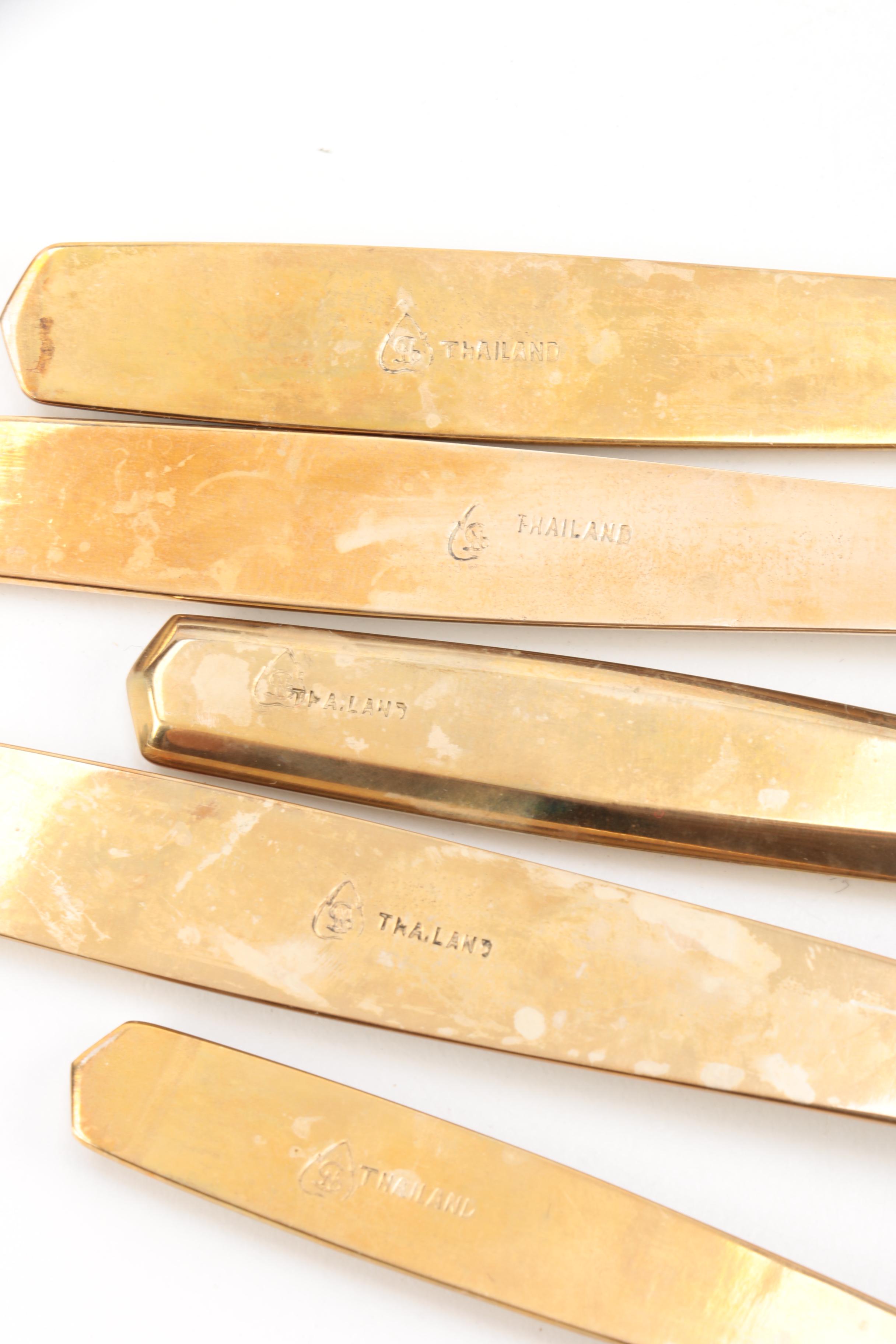 Thailand Brass Flatware Set with Wooden Flatware Storage Chest | EBTH