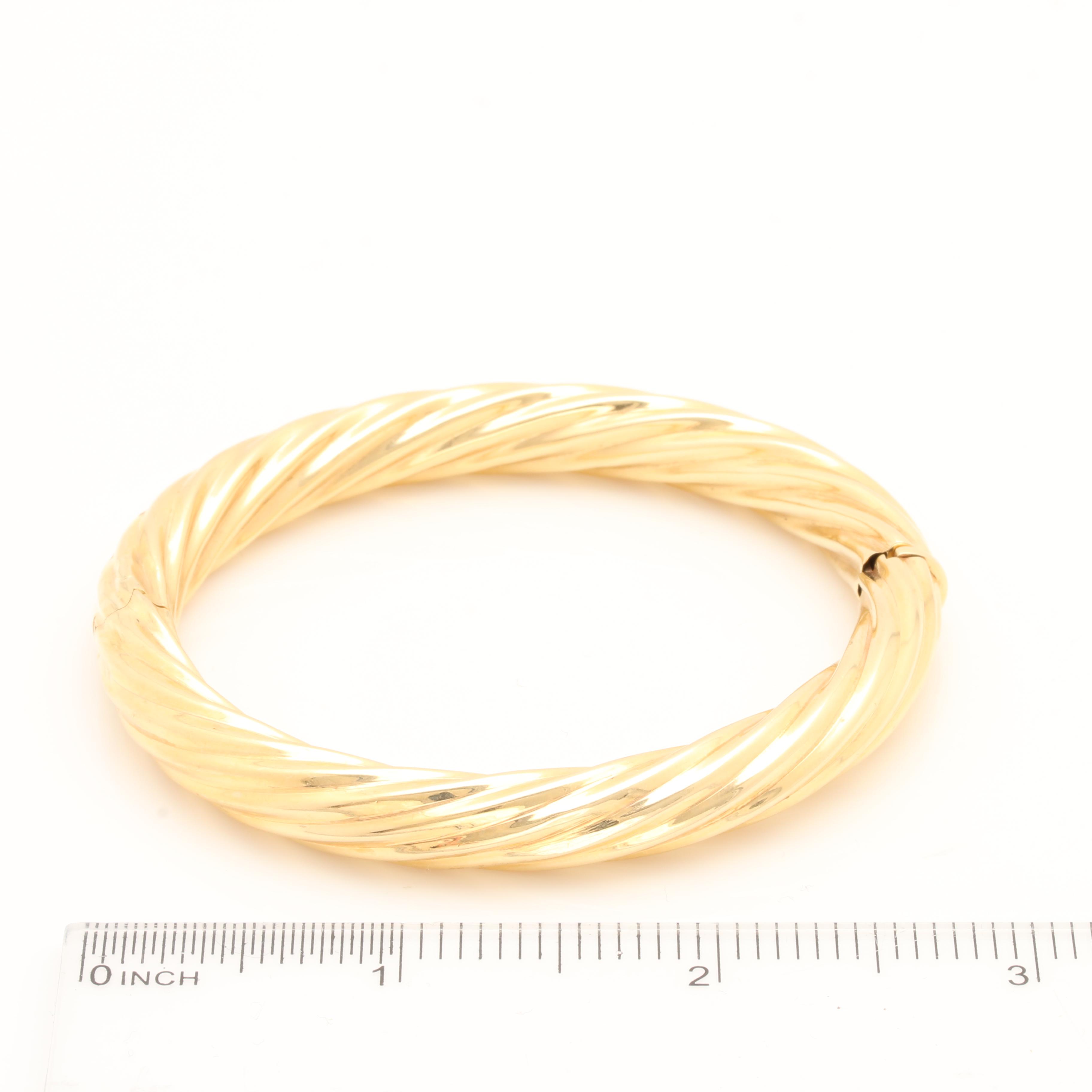14K Yellow Gold Twisted Bangle Bracelet | EBTH
