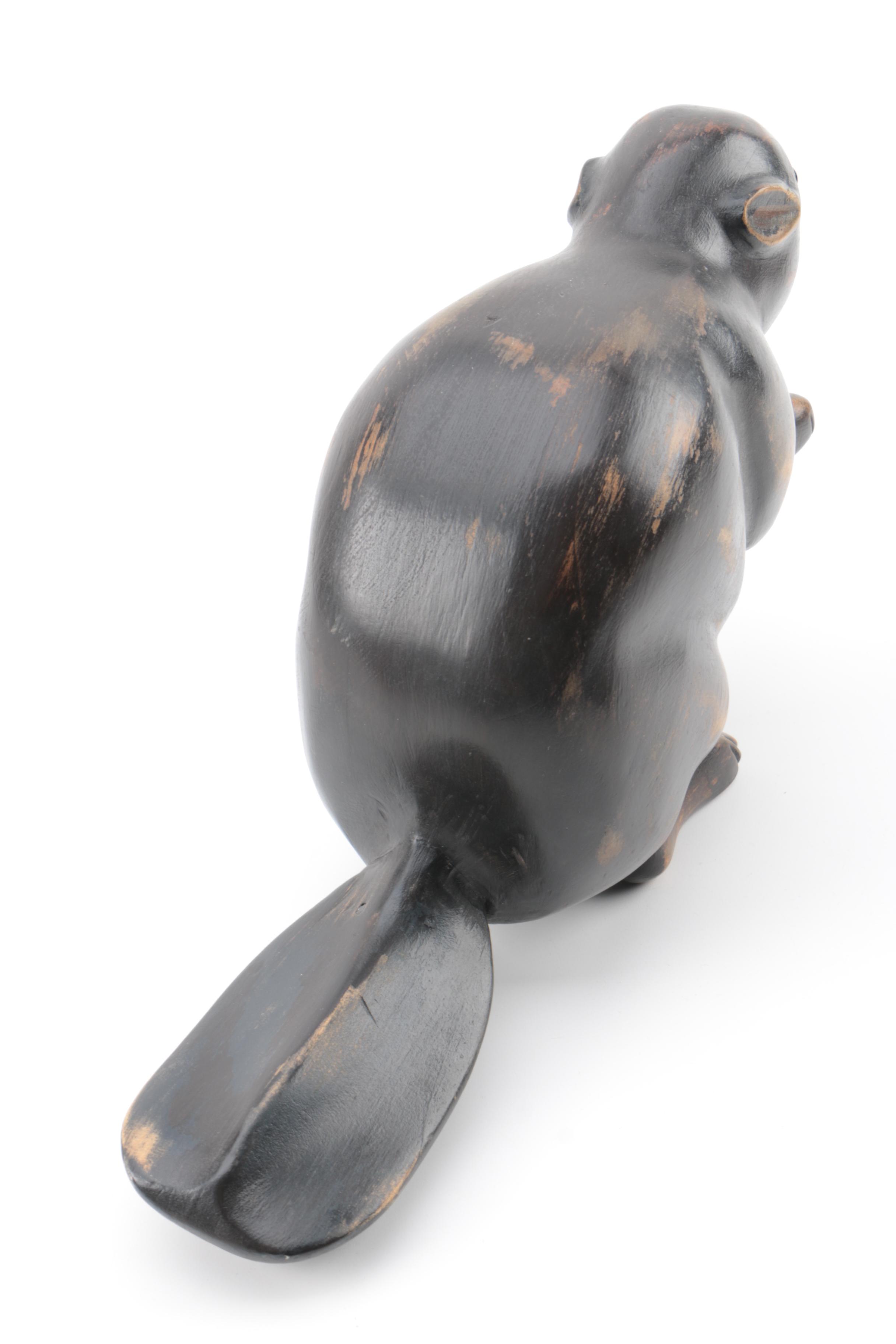 Signed Wood Carved Beaver Figure | EBTH