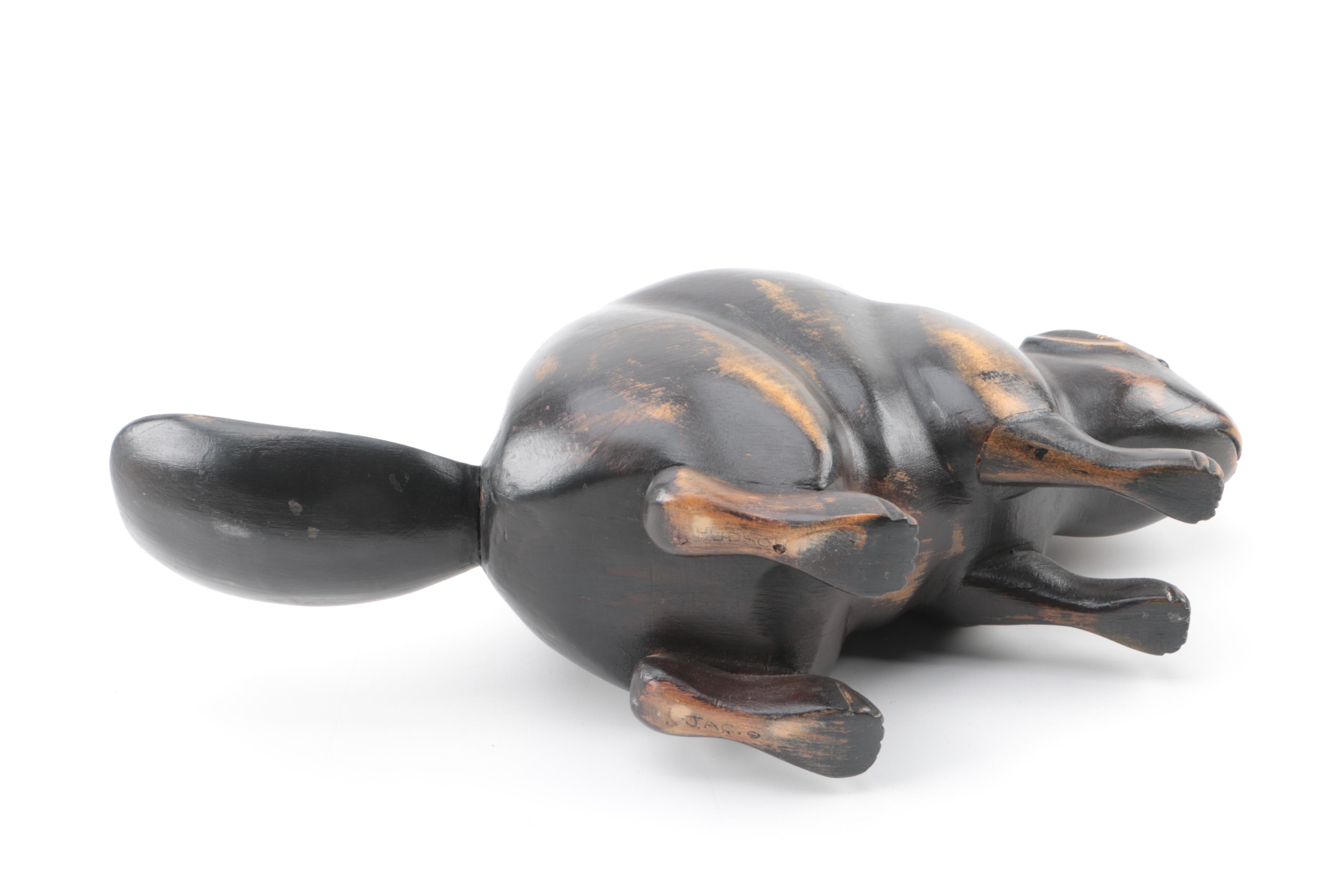 Signed Wood Carved Beaver Figure | EBTH