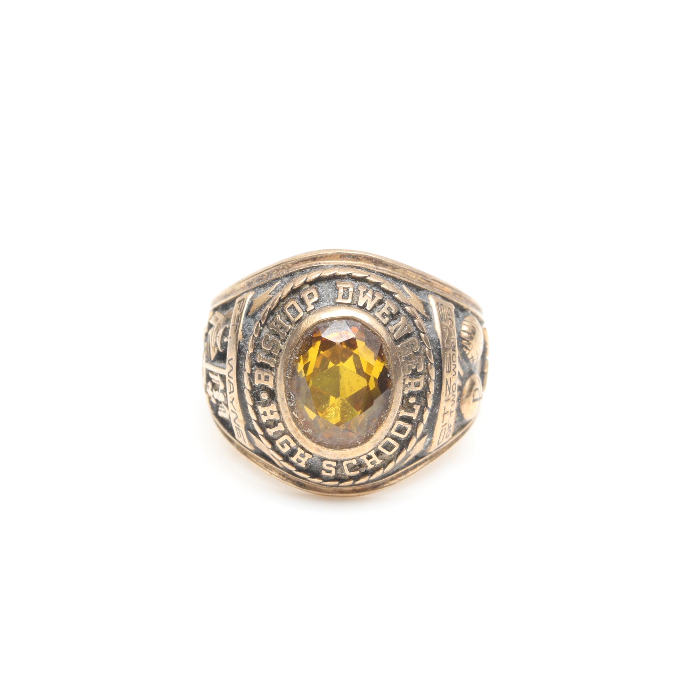 10K Yellow Gold Synthetic Yellow Sapphire 1968 Class Ring | EBTH
