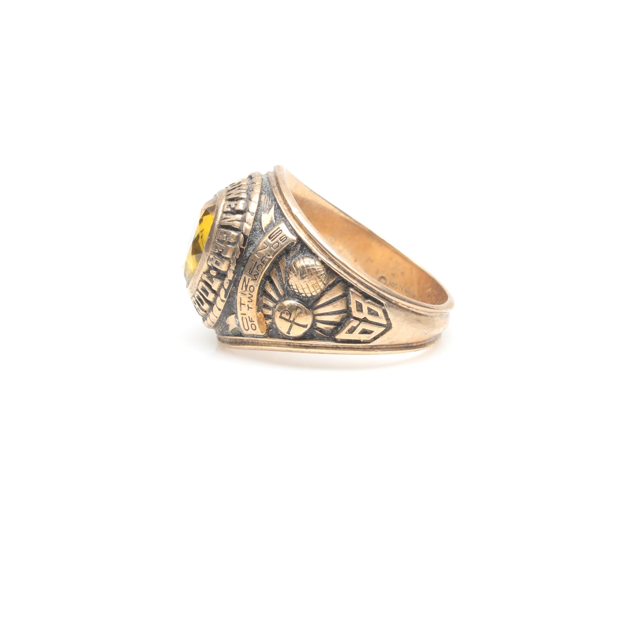 10K Yellow Gold Synthetic Yellow Sapphire 1968 Class Ring | EBTH