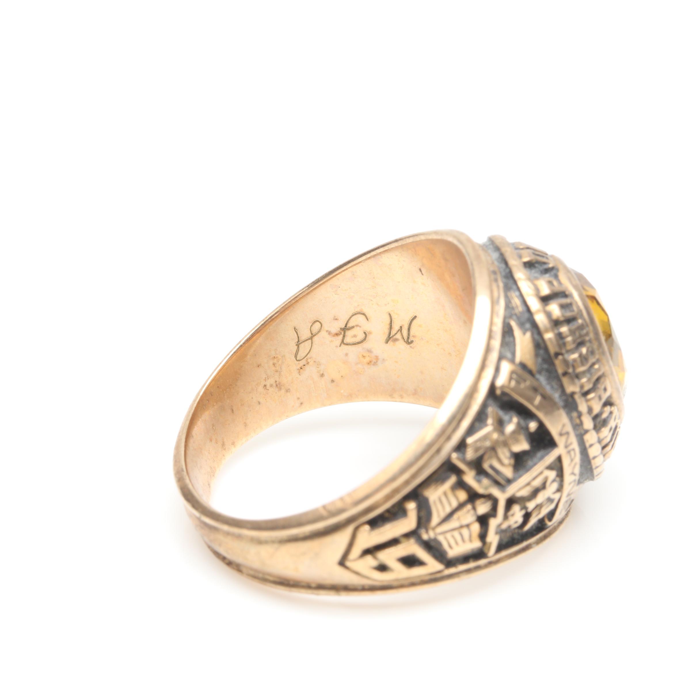 10K Yellow Gold Synthetic Yellow Sapphire 1968 Class Ring | EBTH