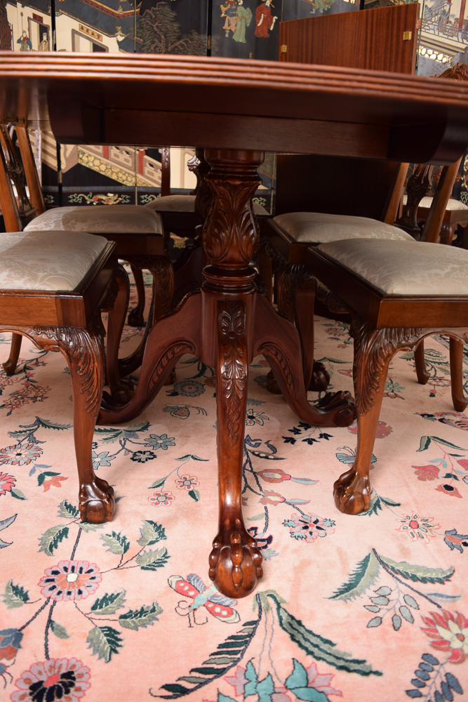 Vintage Chippendale Style Dining Table with Eight Side Chairs | EBTH