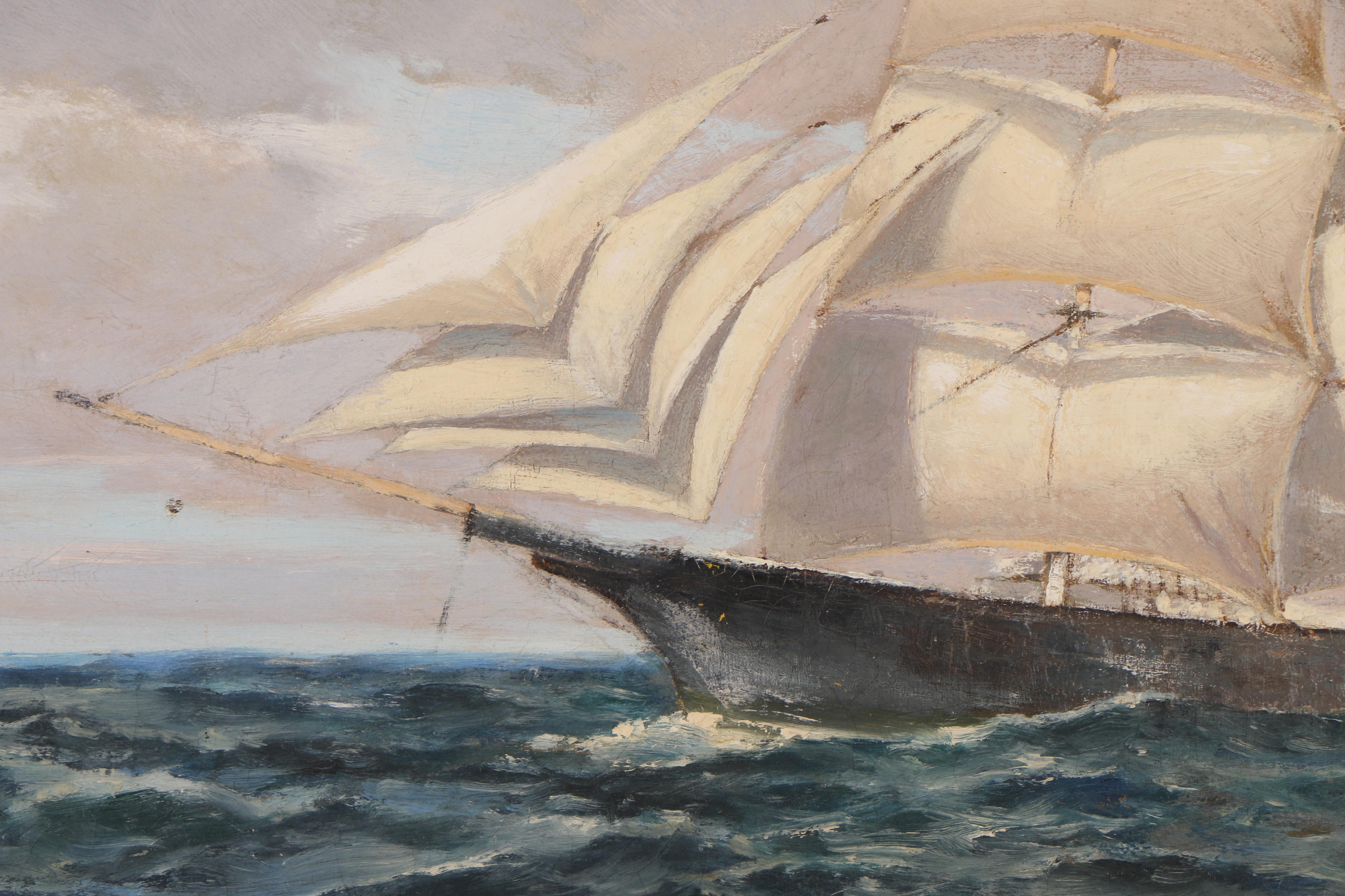 Nautical Oil Painting on Canvas "Red Jacket - Clipper Ship" | EBTH