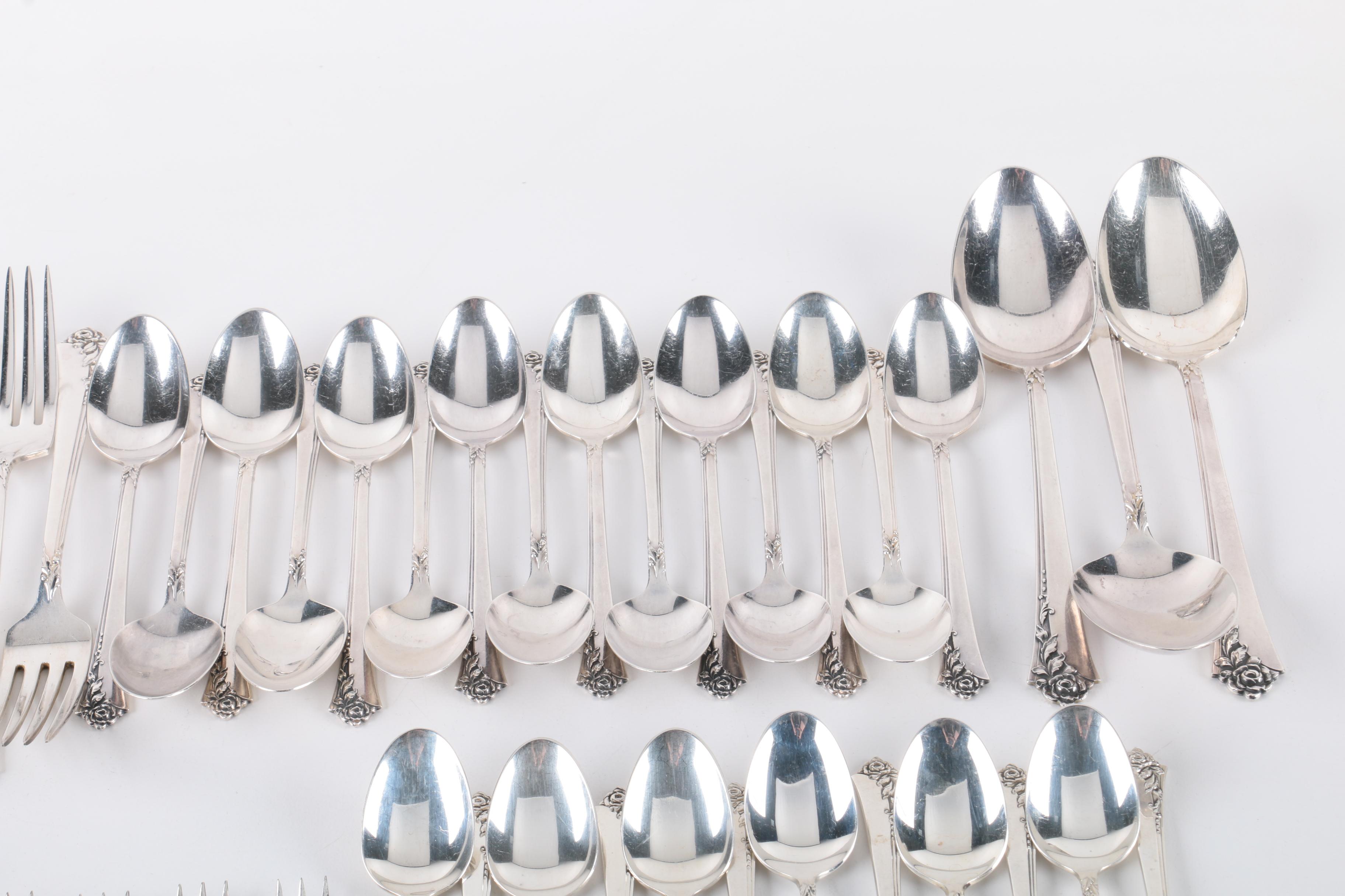 Heirloom Sterling "Damask Rose" Sterling Silver Flatware Set | EBTH