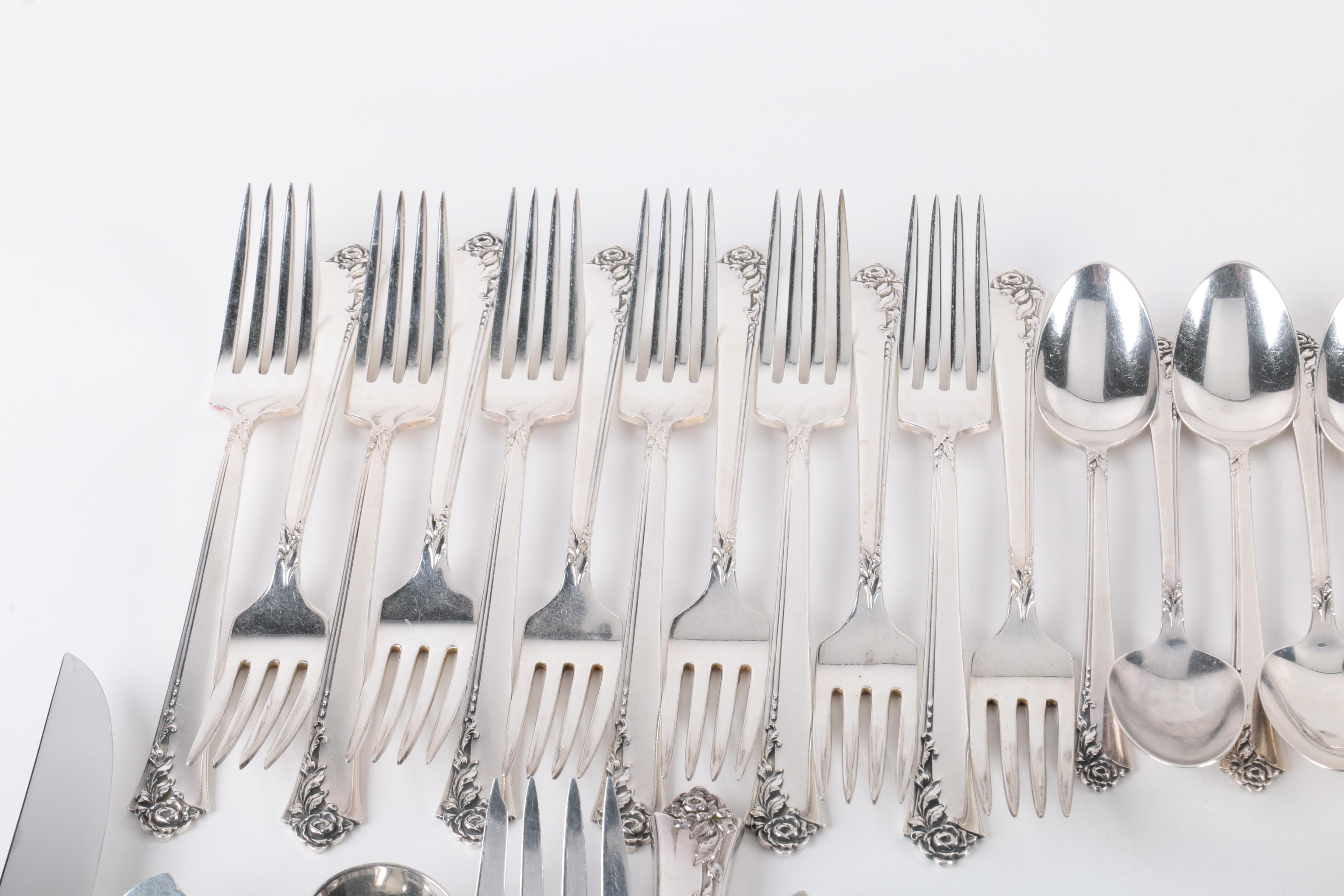 Heirloom Sterling "Damask Rose" Sterling Silver Flatware Set | EBTH