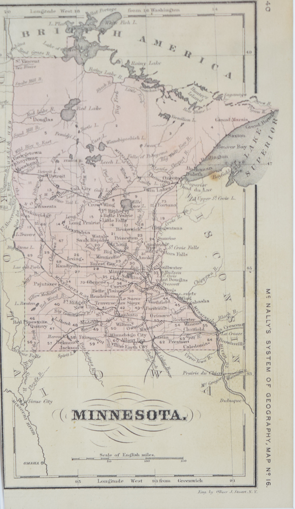 Circa 1860s Map of Minnesota from "McNally's System of Geography" | EBTH