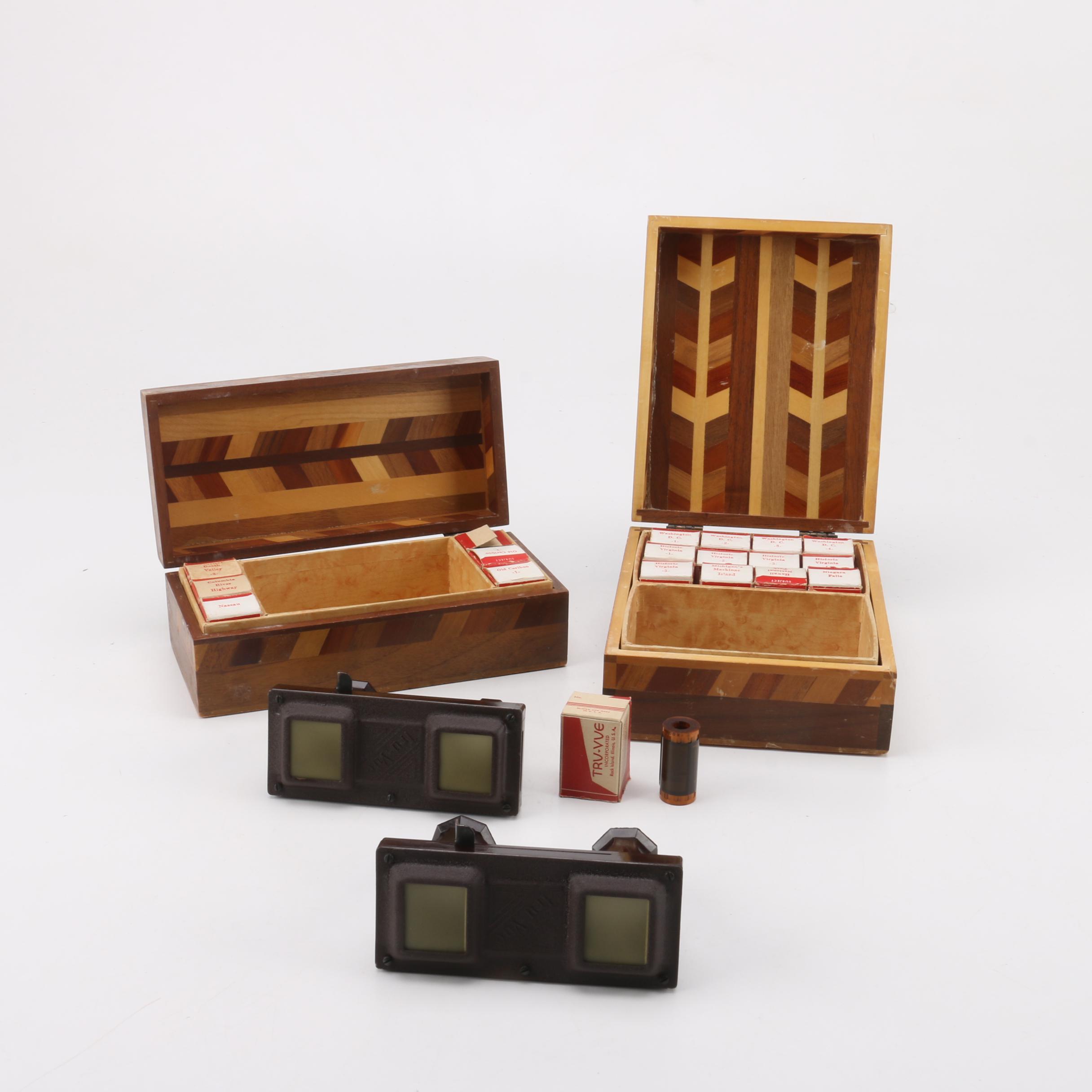 Vintage Tru-Vue Stereoscope with Film and Wood Storage Boxes | EBTH