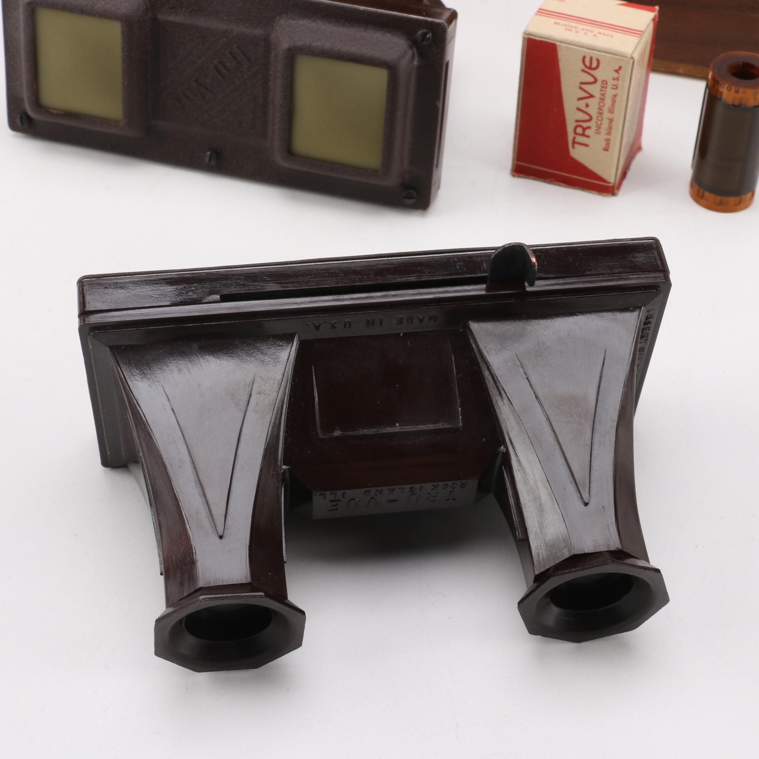 Vintage Tru-Vue Stereoscope with Film and Wood Storage Boxes | EBTH
