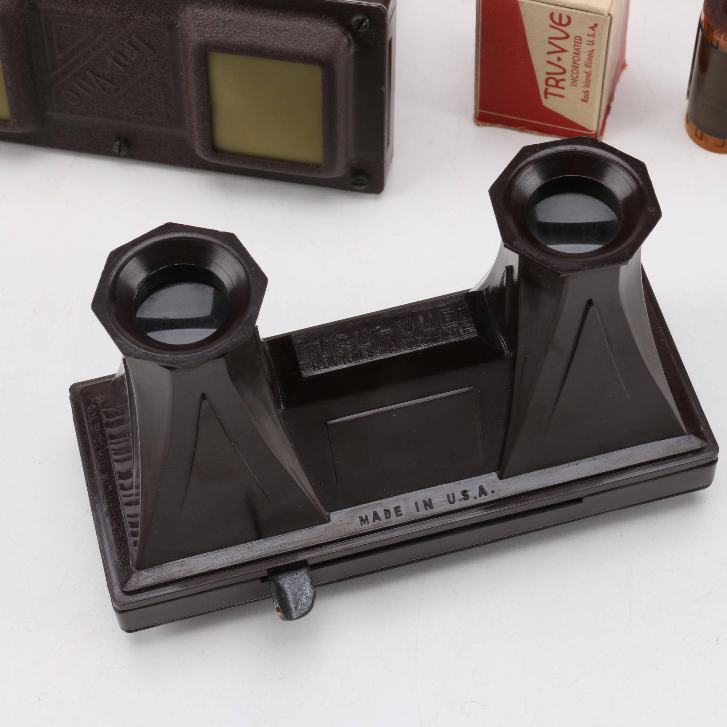 Vintage Tru-Vue Stereoscope with Film and Wood Storage Boxes | EBTH