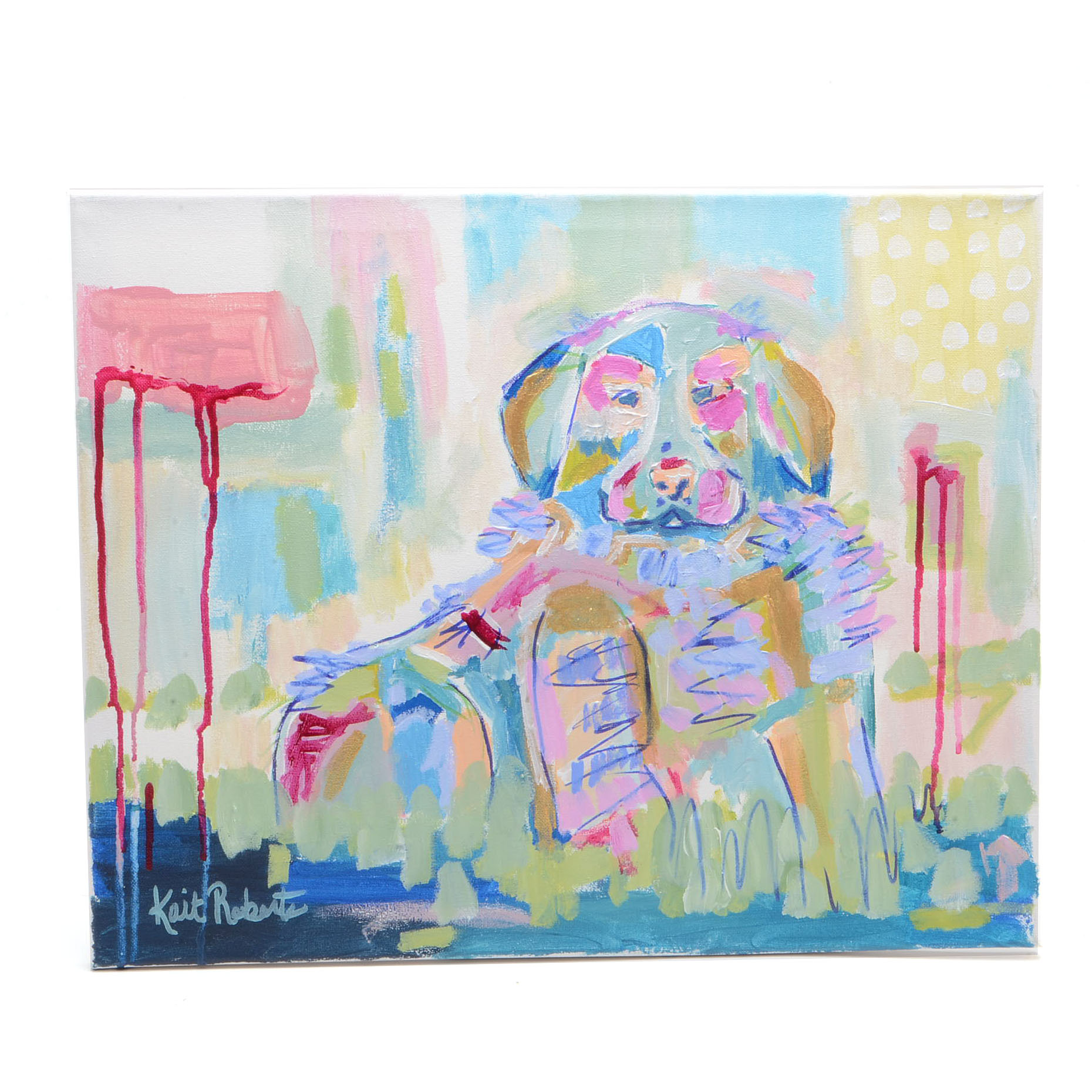 Kaitlin Roberts Acrylic Painting "The Golden Retriever Puppy is Fluffy ...