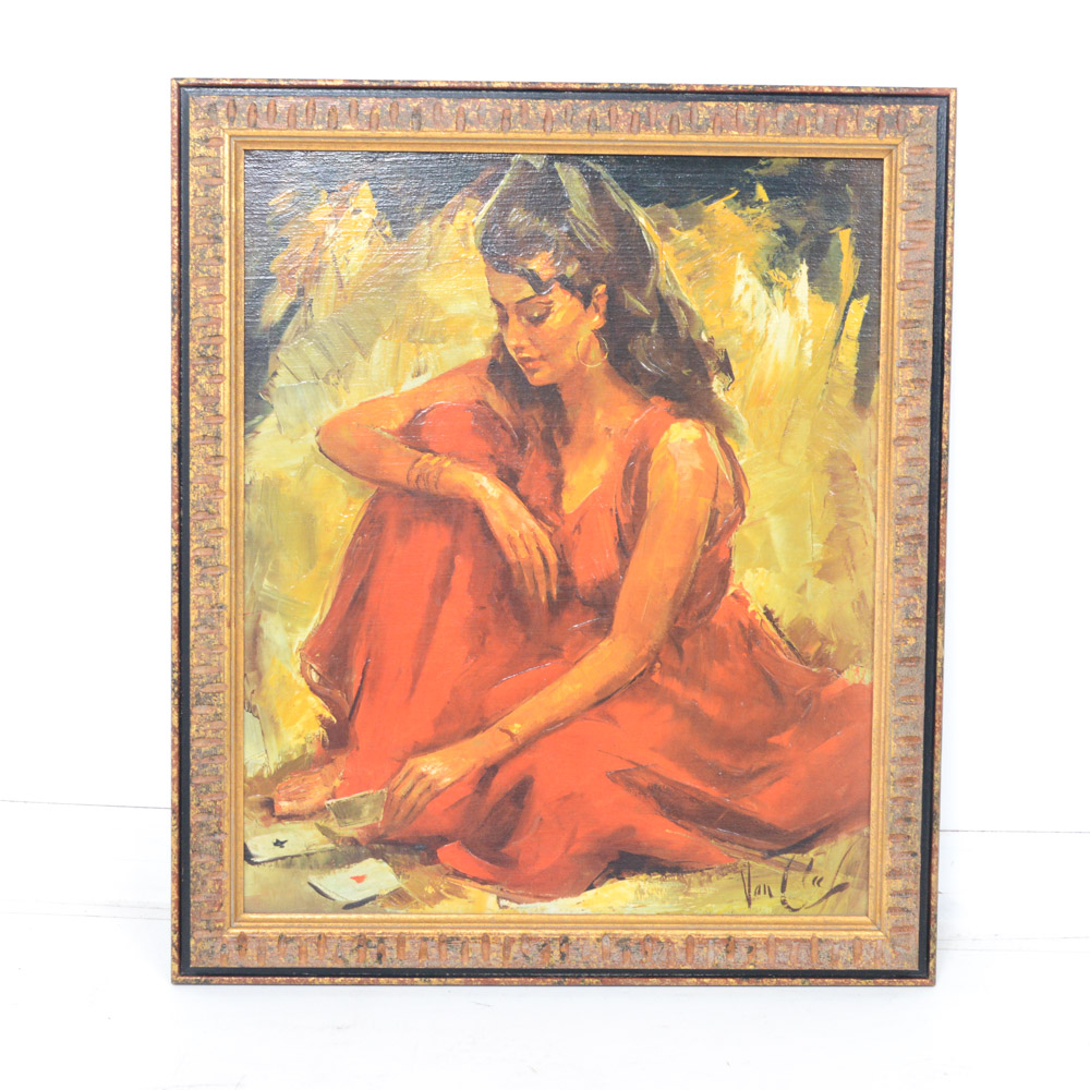 Vintage Robert Van Cleef Oil Portrait Painting on Canvas "The Card ...