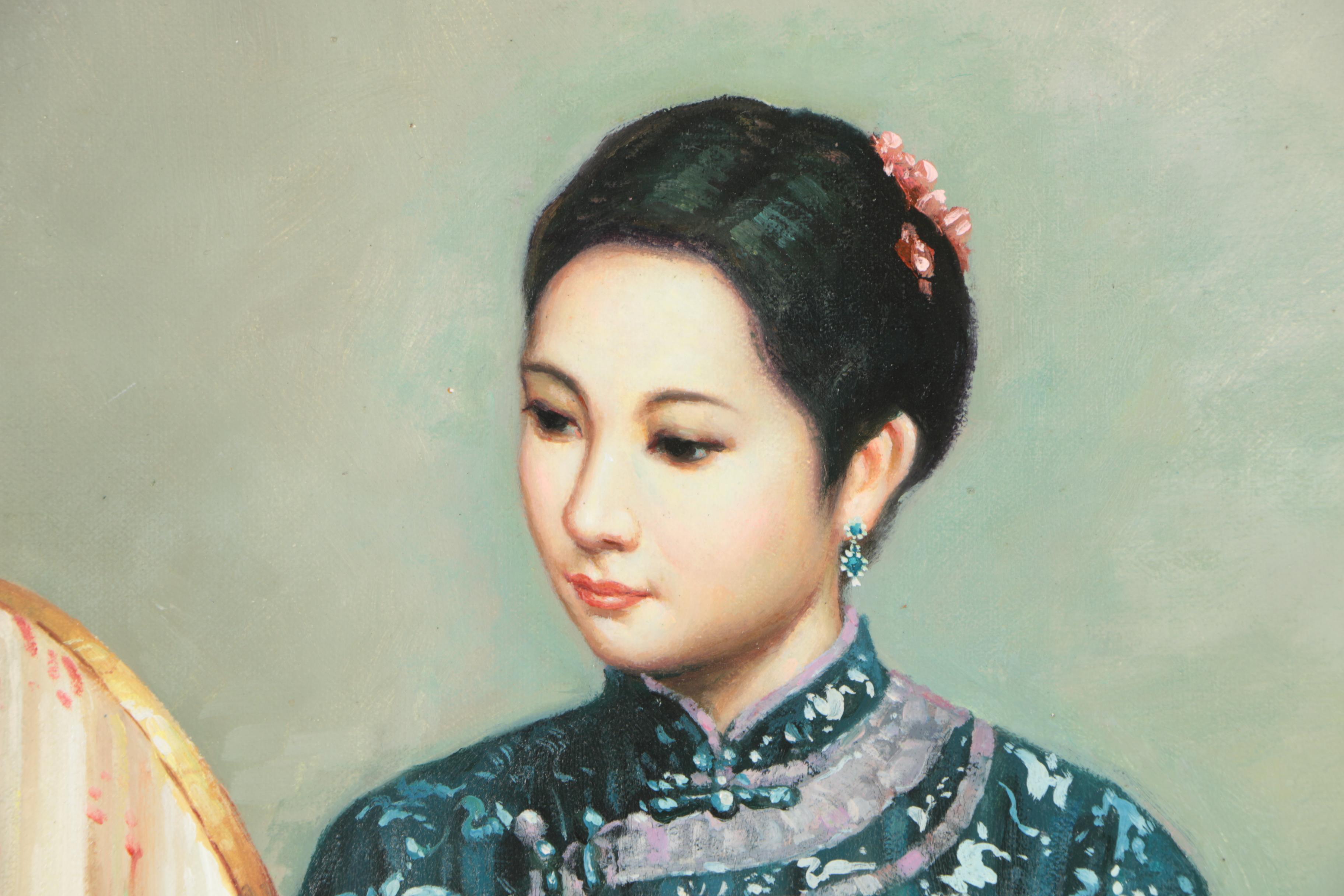 Minghin Oil Painting of a Woman Sewing | EBTH