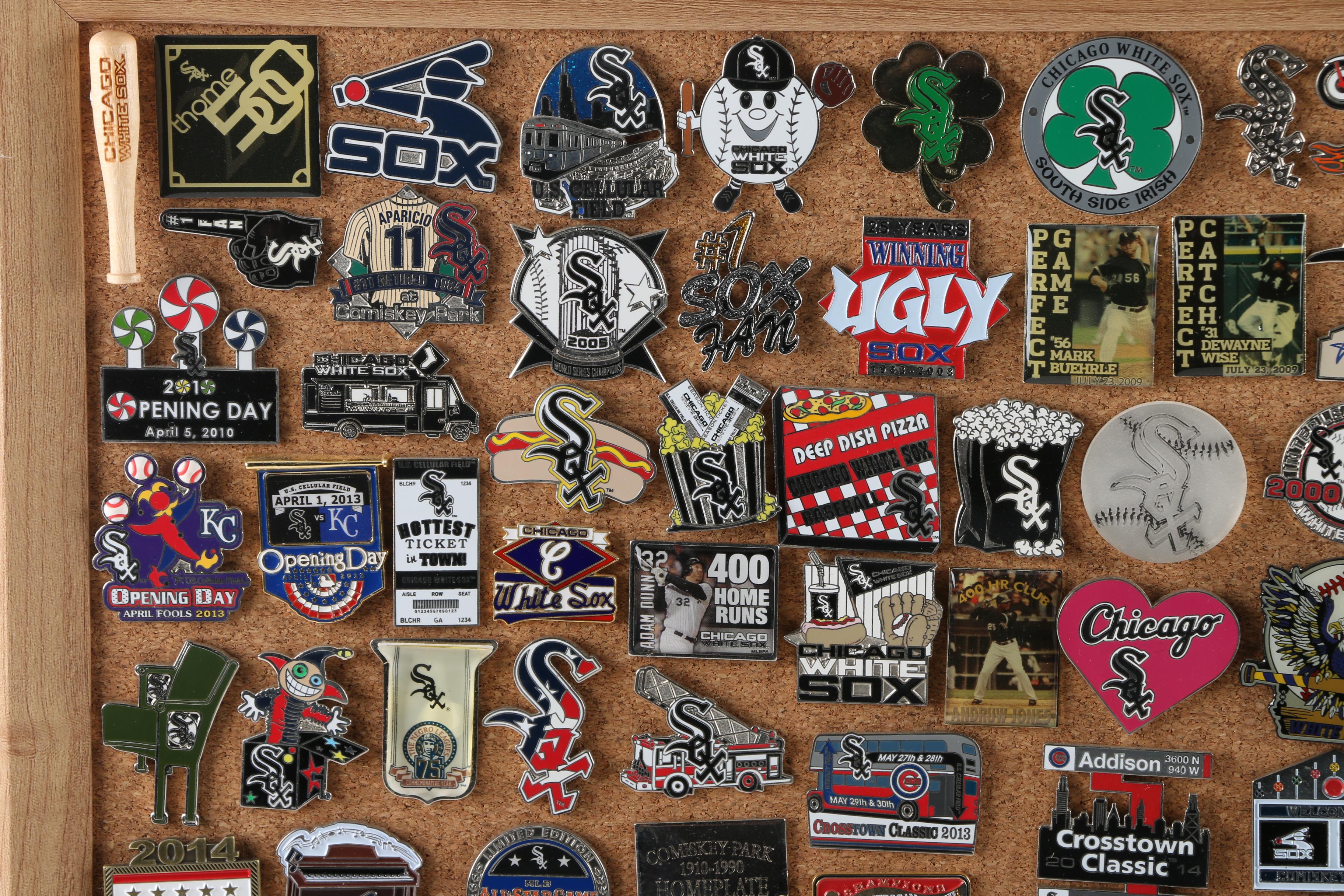 Baseball Pins Featuring White Sox and Cork Board | EBTH