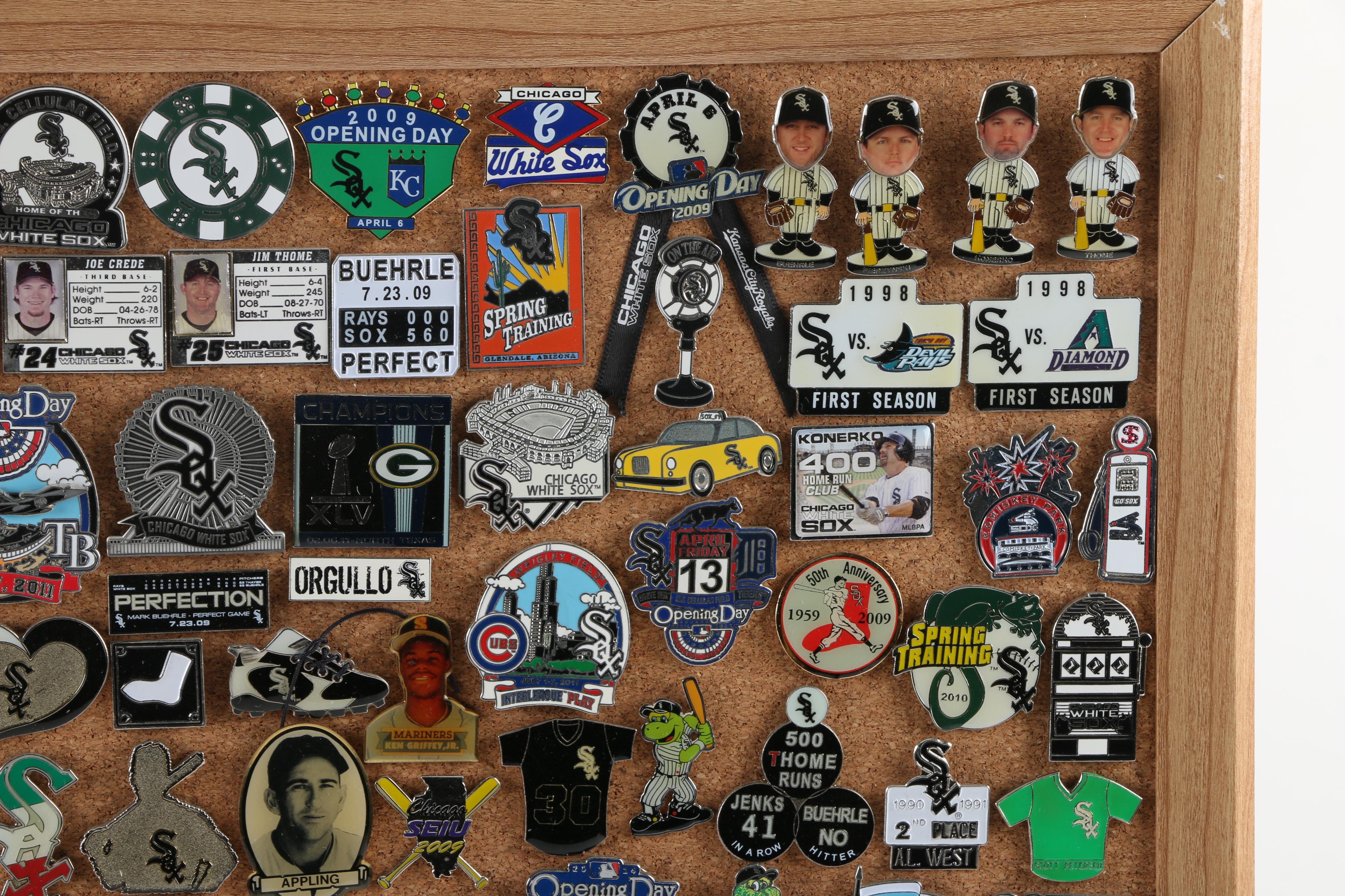 Baseball Pins Featuring White Sox and Cork Board | EBTH